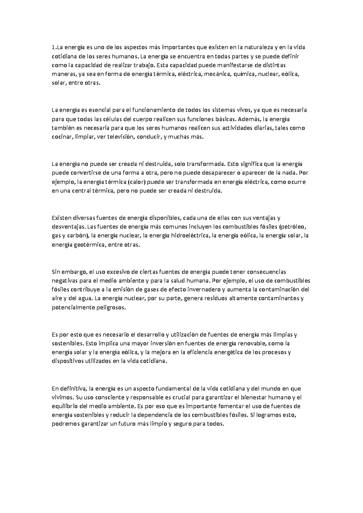 Tarea kleiver - sobre energia - 1 energía es uno de los aspectos más ...