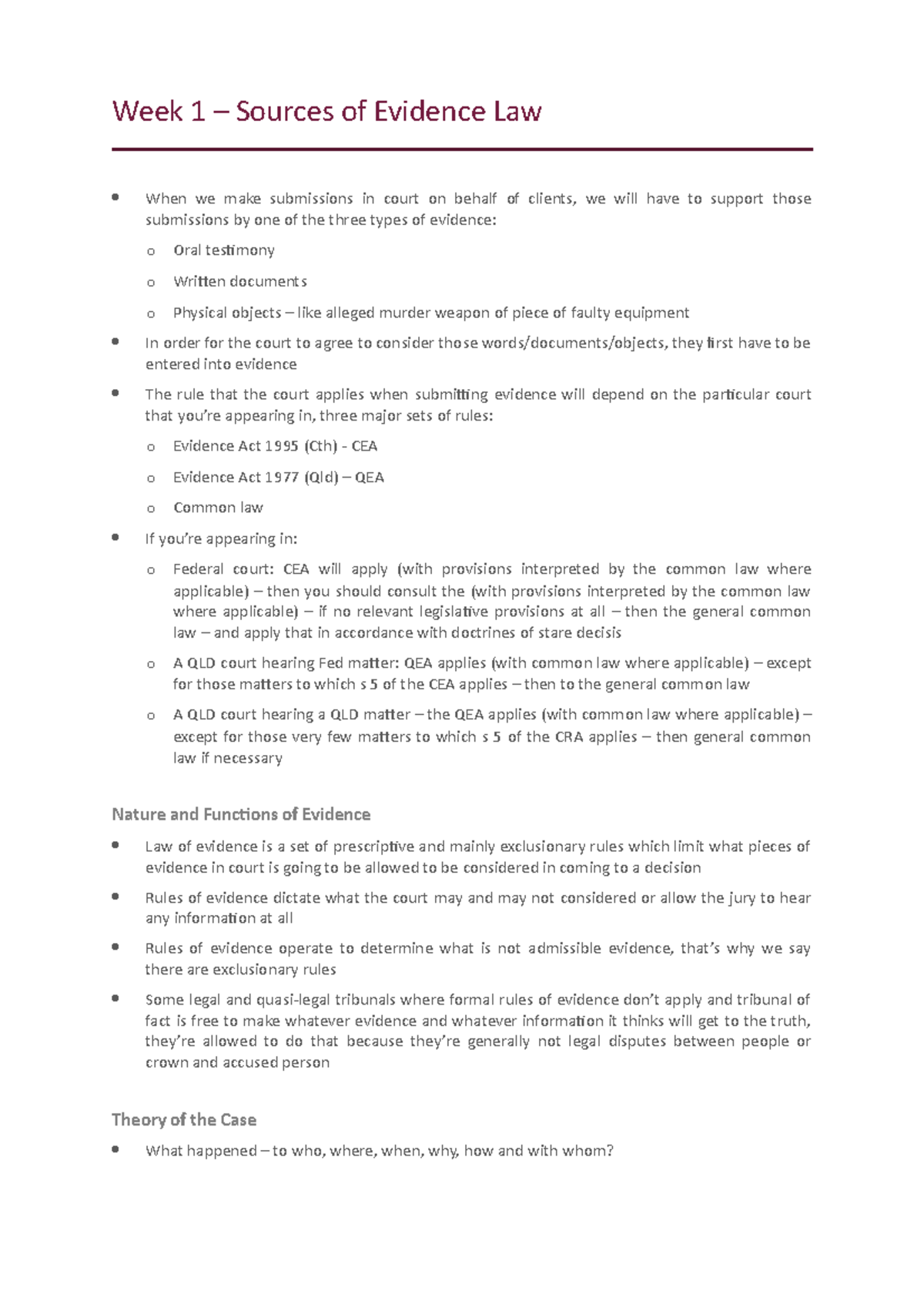 Week 1 – Sources of Evidence Law - Week 1 – Sources of Evidence Law ...