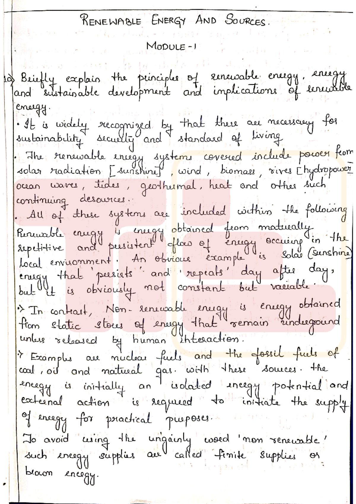 Ree - RENEWABLE ENEERGY SOURCES NOTES - Renewable Energy Resources ...