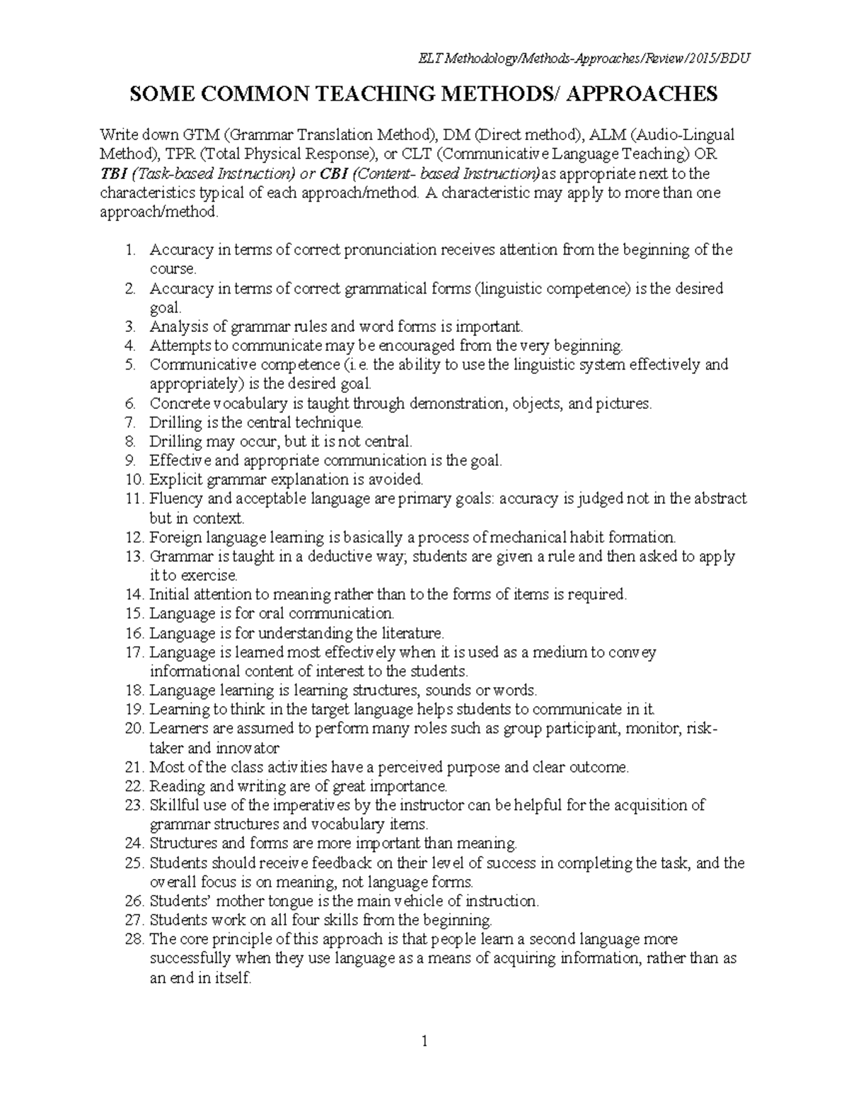 Teaching methods & approaches gửi sinh viên - ELT Methodology/Methods ...