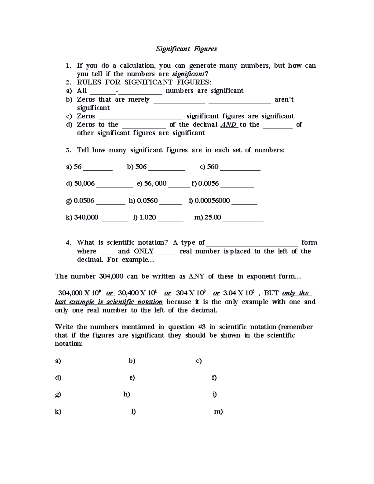 Significant Figures Teaching Notesand Worksheet-1 - Significant Figures ...