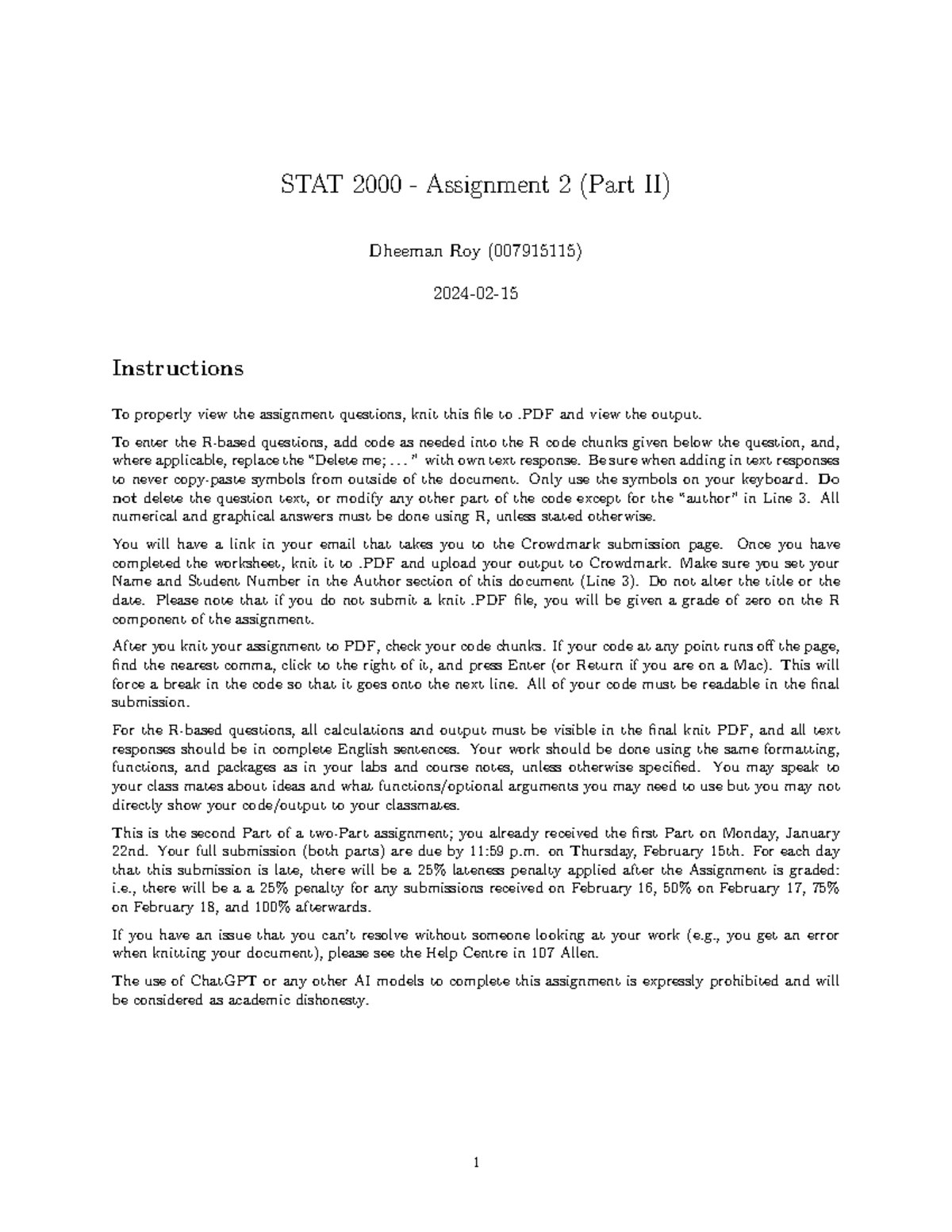 Stat 2000 A2 Part Ii Sv Assignment For Stat 2000 Stat 2000