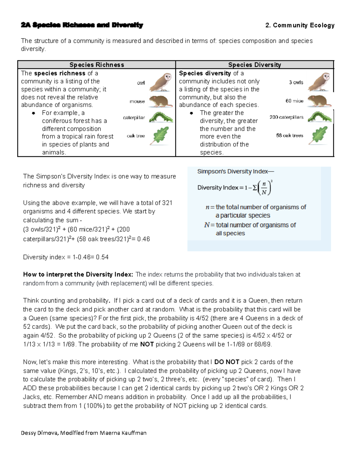 Copy of Module 2 Community Ecology - 2A Species Richness and Diversity ...
