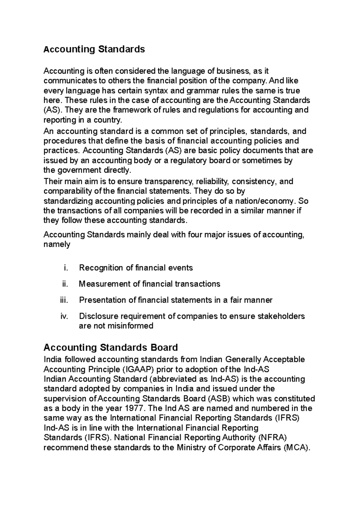 Accounting Standards - Accounting Standards Accounting is often ...