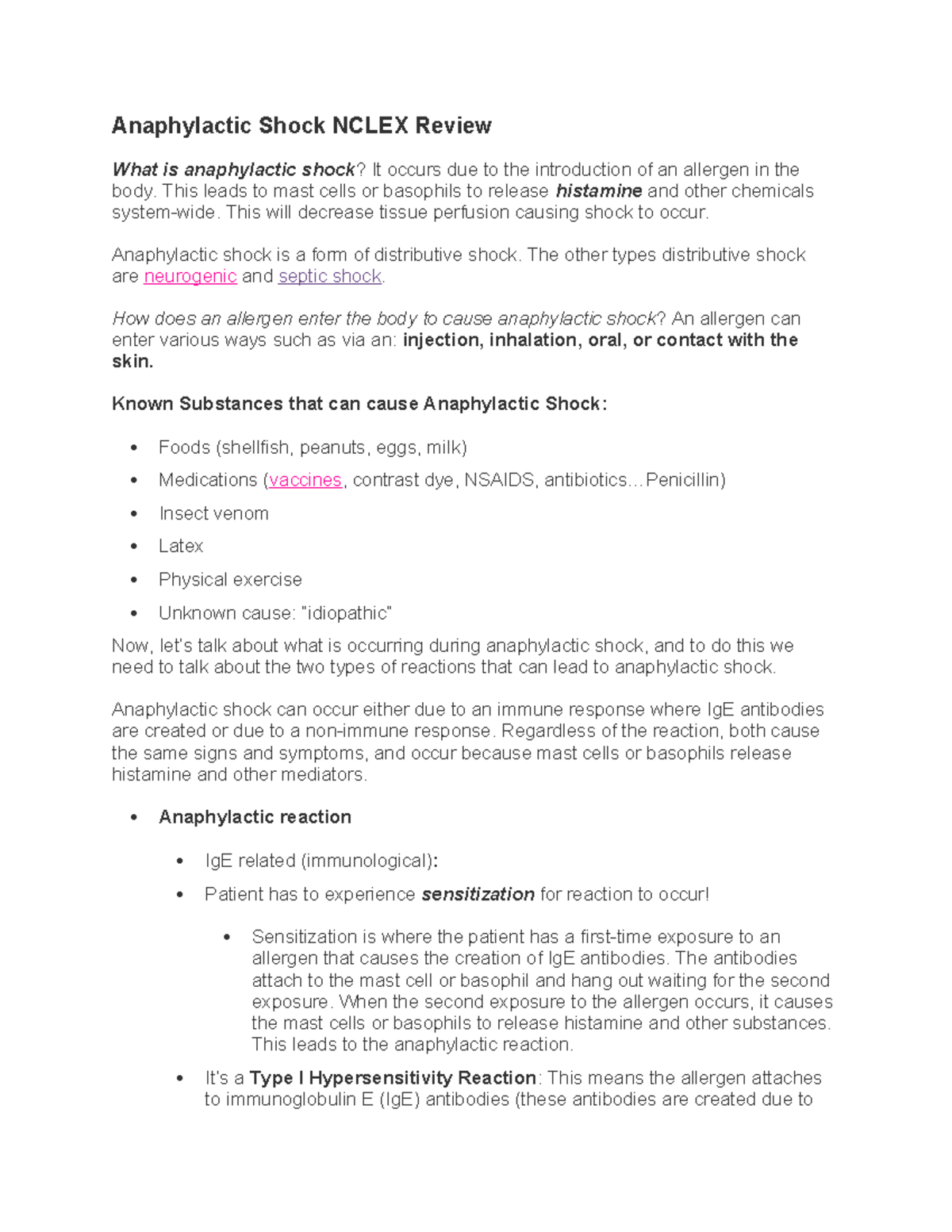 Anaphylactic Shock Nclex Review - Anaphylactic Shock NCLEX Review What ...