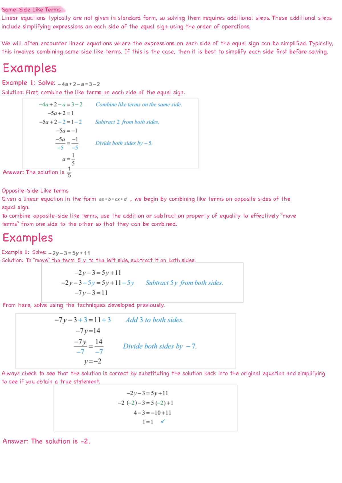 Solving Equations by Combining Like Terms - Same-Side Like Terms Linear ...