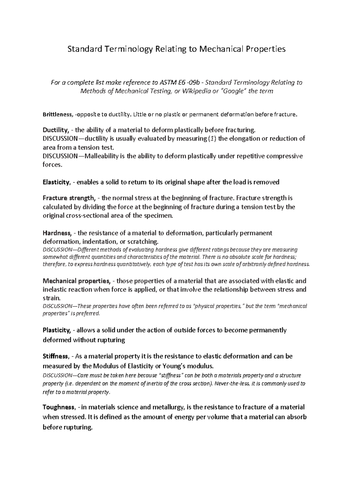 Standard Terminology Relating to Mechanical Properties - Little or no ...