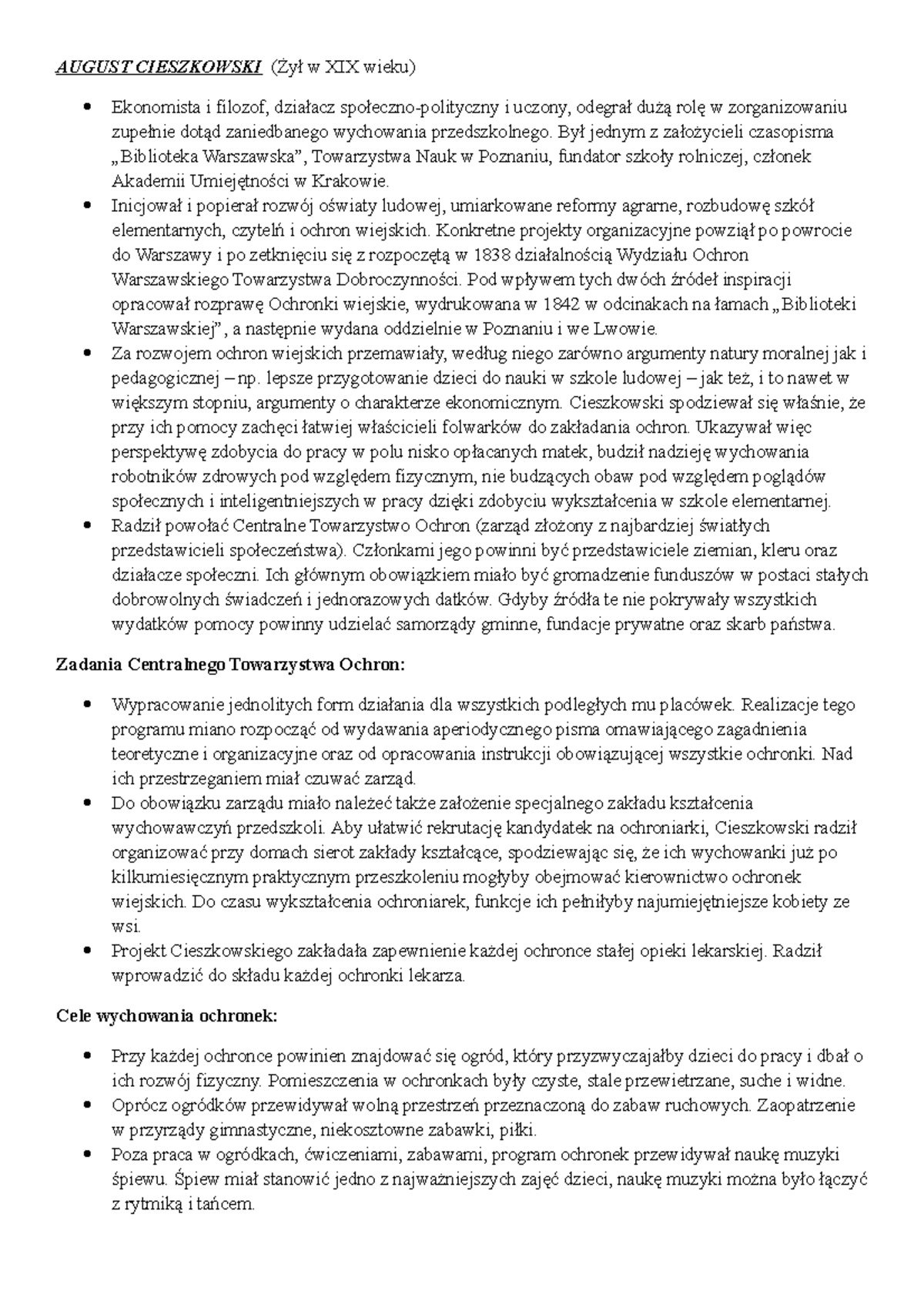 August Cieszkowski - Historia wychowania 1 rok - AUGUST CIESZKOWSKI ...