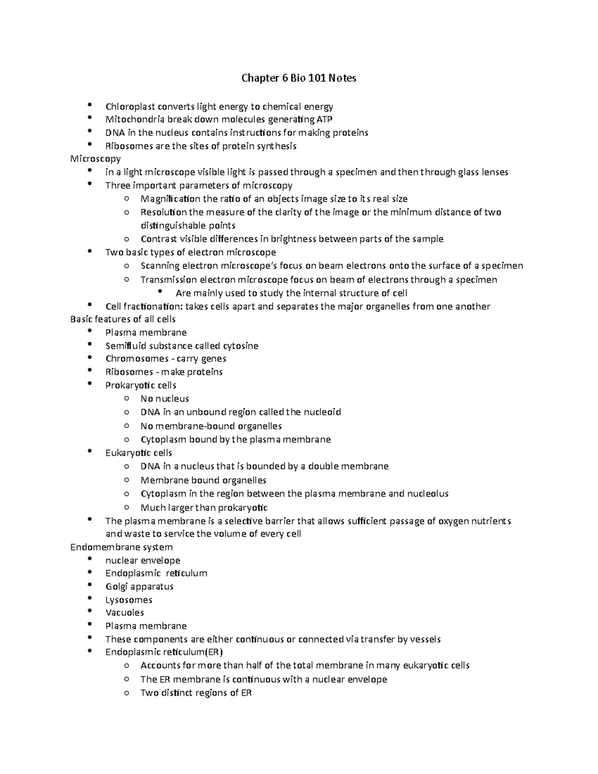 Chapter 6 Bio 101 Notes - Dr Czako - Chapter 6 Bio 101 Notes ...