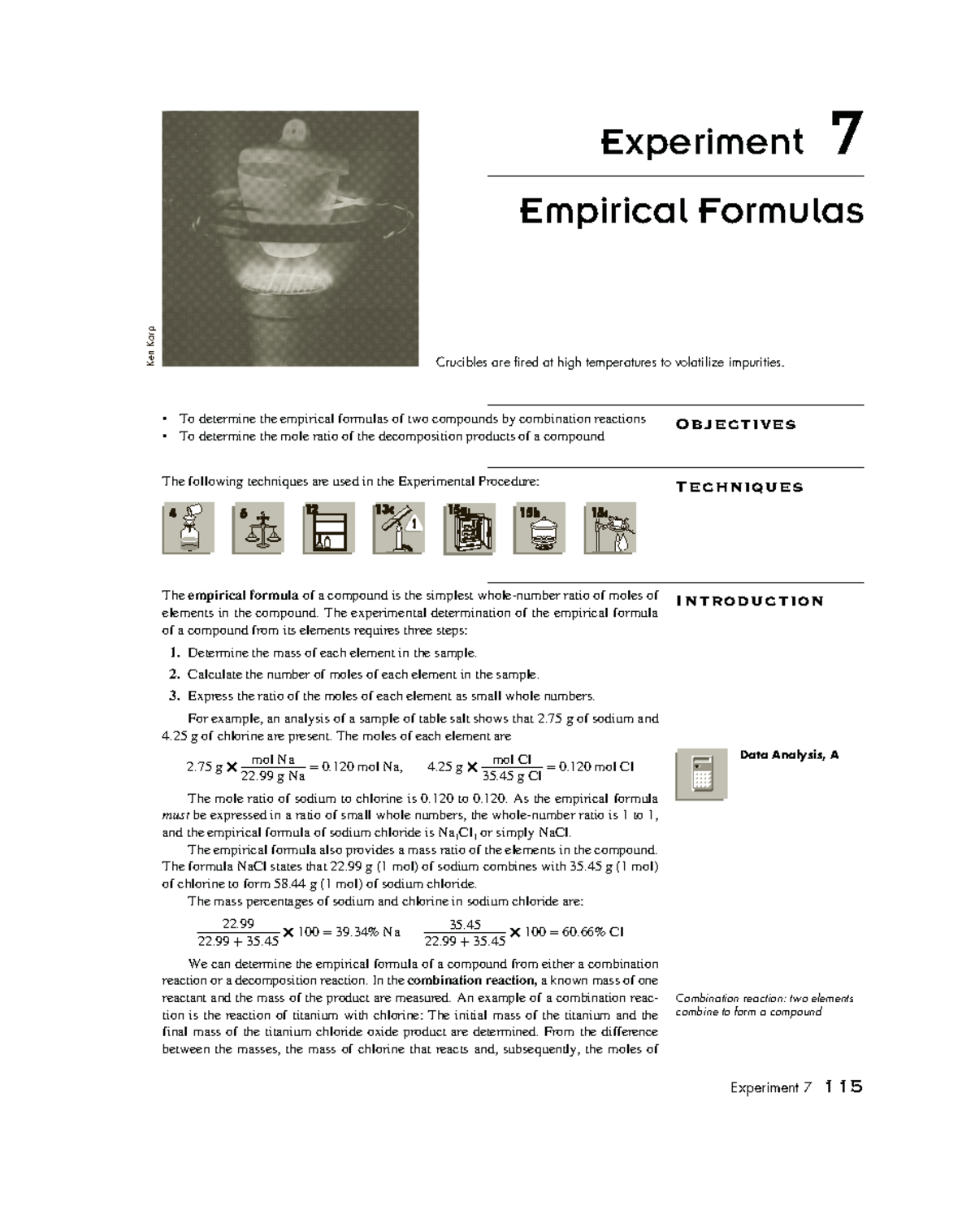 Lab manual - Experiment 7 Empirical Formulas To determine the empirical ...