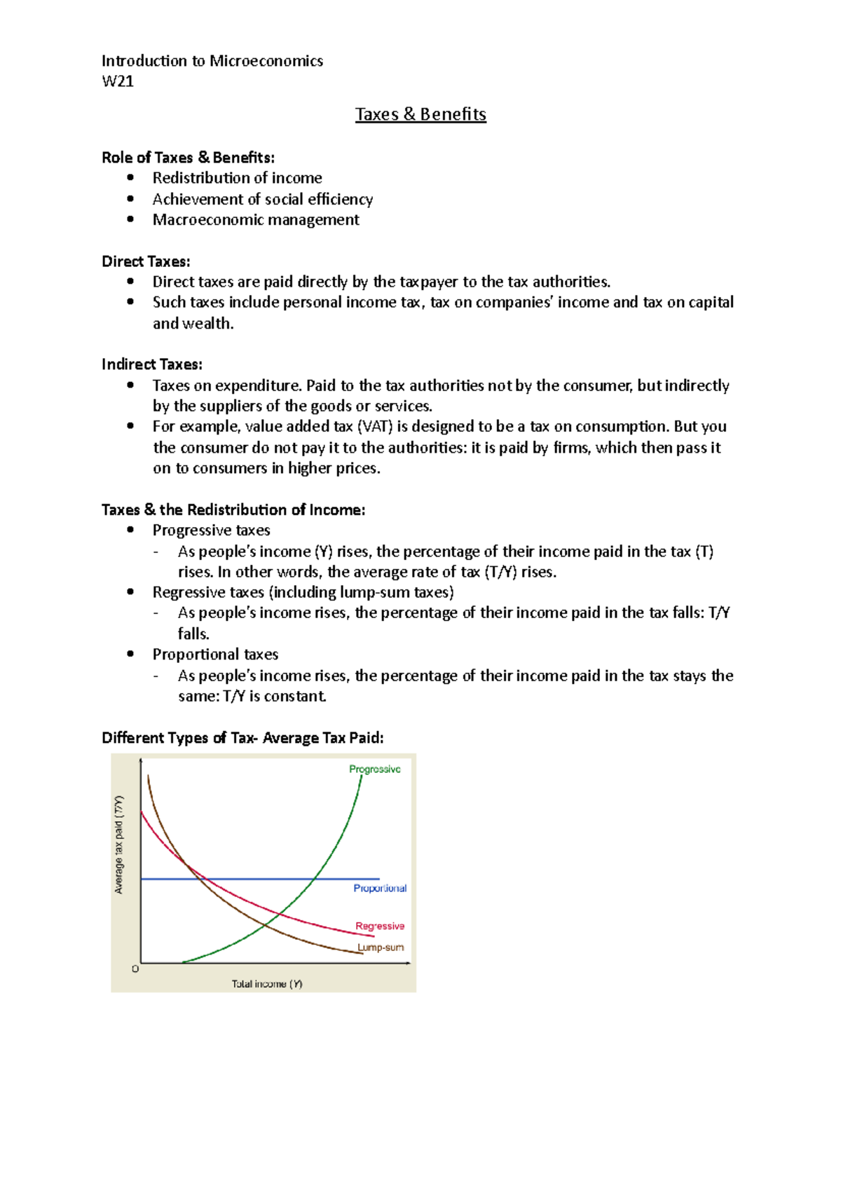 Introduction to microeconomics - W Taxes & Benefits Role of Taxes ...
