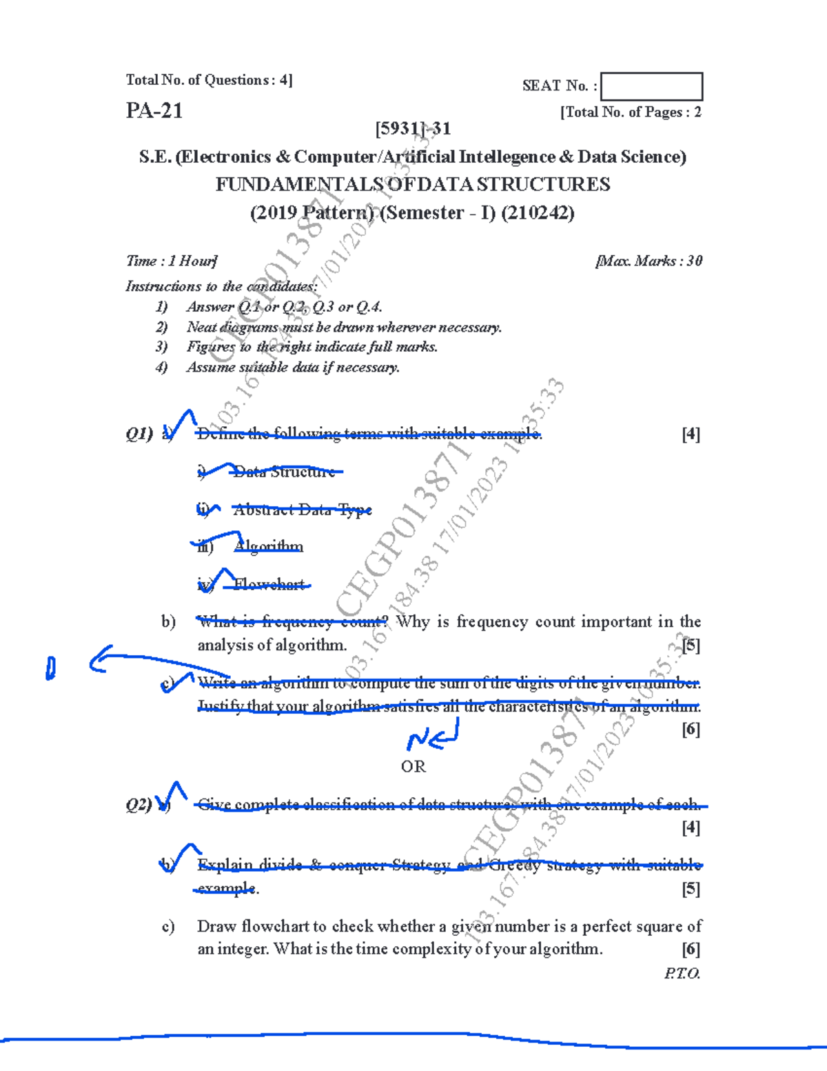 FDS Insem 2019 Pattern - .......... - Total No. of Questions : 4] [5931]- S. (Electronics ...