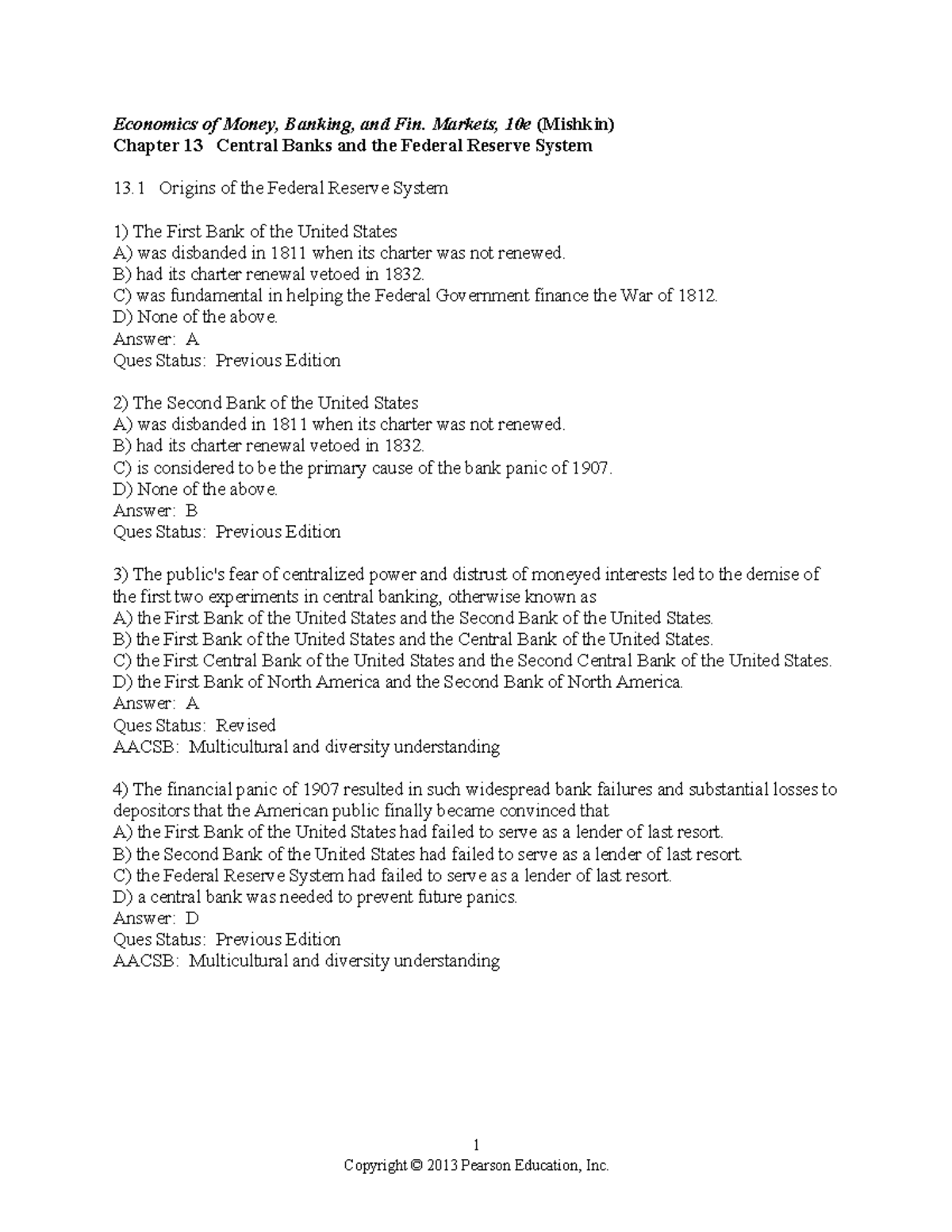 Pdfcoffee - Chapter 13 - 1 Economics of Money, Banking, and Fin. Markets, 10e (Mishkin) Chapter ...