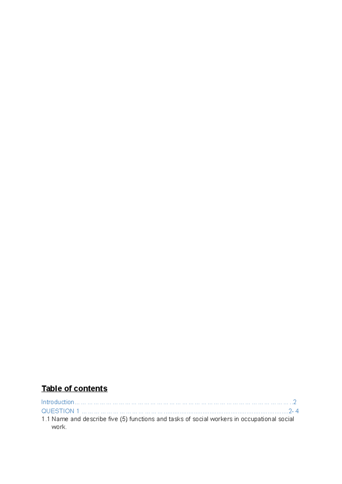 Bsw2602 assignment 2 - Table of contents - Studocu