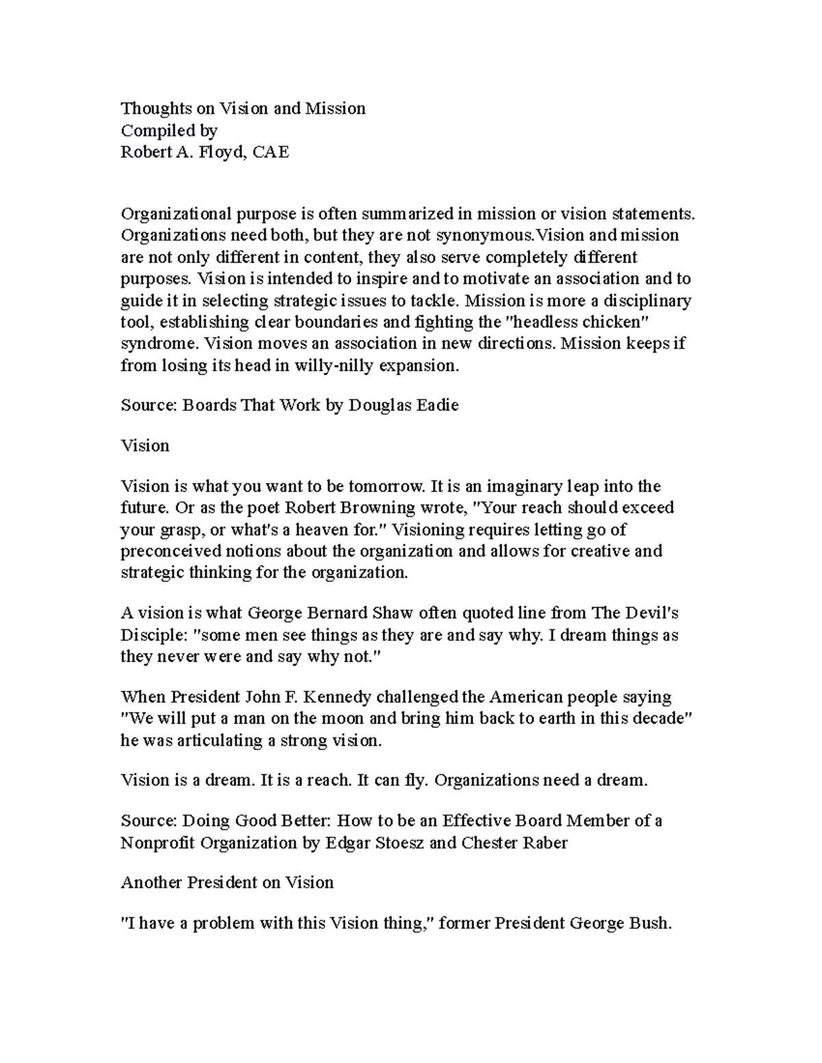 Thoughts on Vision and Mission - Thoughts on Vision and Mission ...