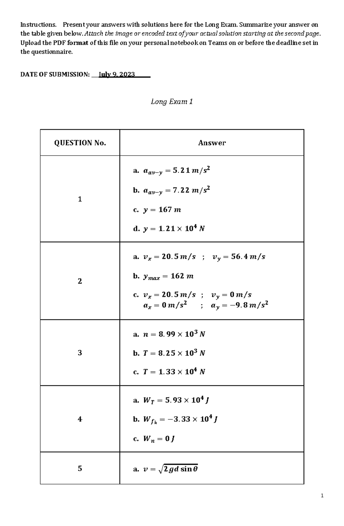 PHYS Answer Sheet - Sample Outline Probset - 1 Instructions. Present ...