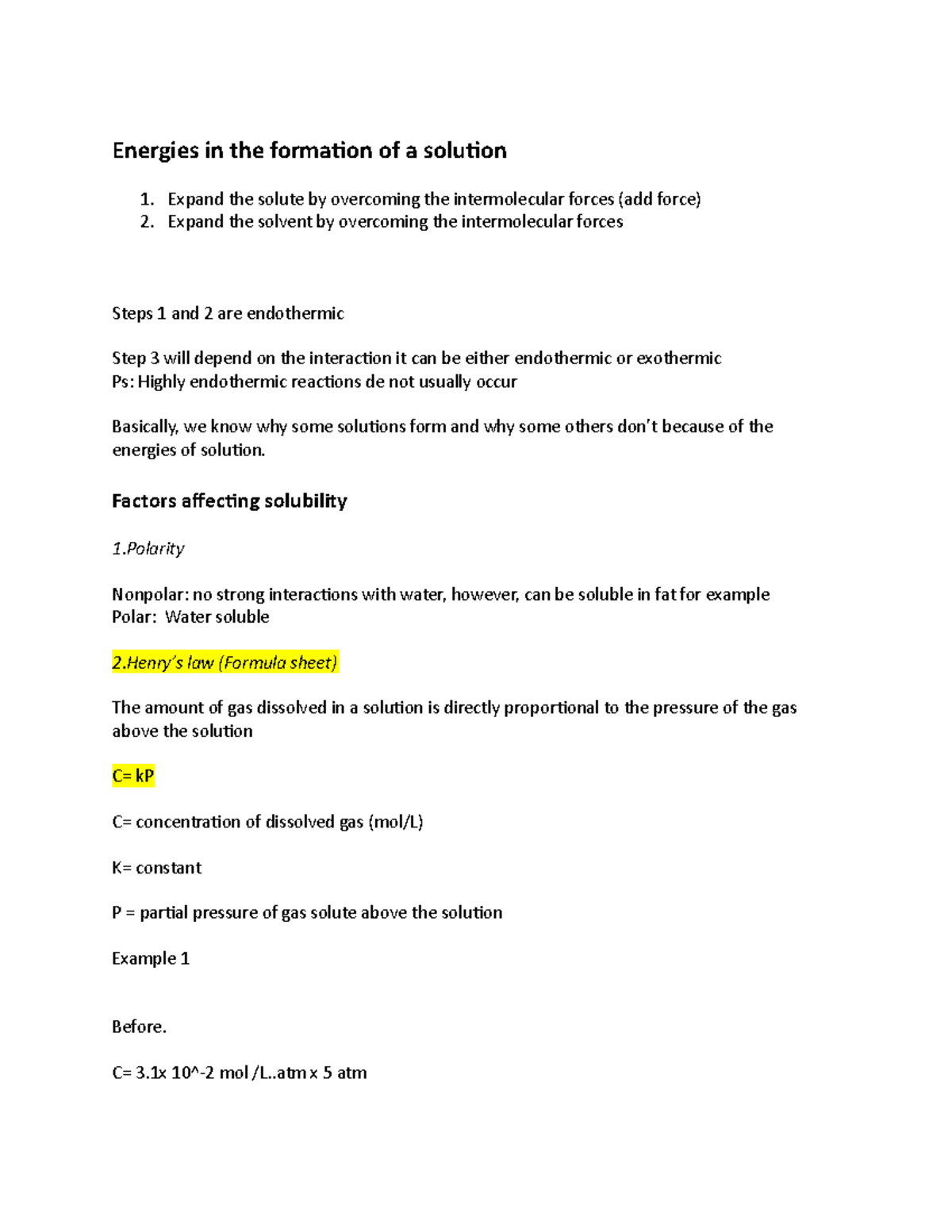 Energies in the formation of a solution - Expand the solvent by ...