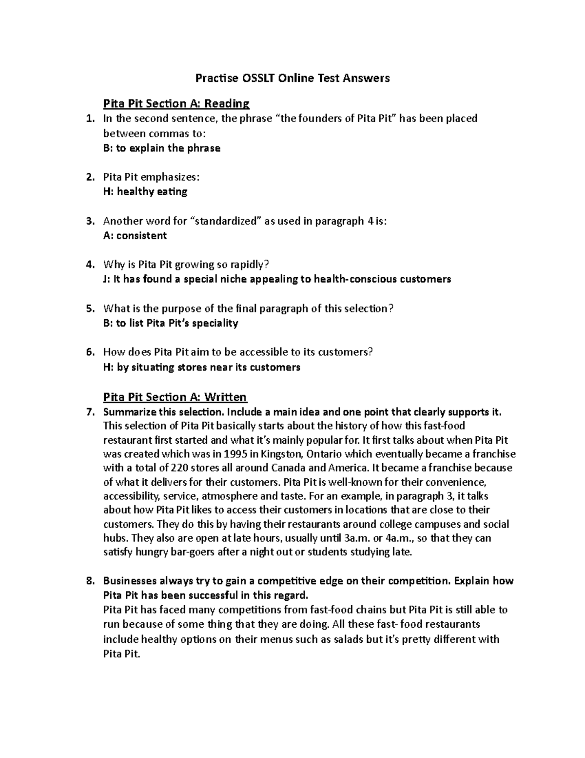 Business Literacy Activity Number 1 - Practise OSSLT Online Test ...