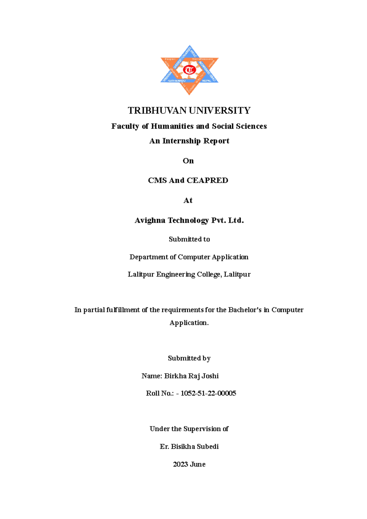 Internship Report final - TRIBHUVAN UNIVERSITY Faculty of Humanities ...