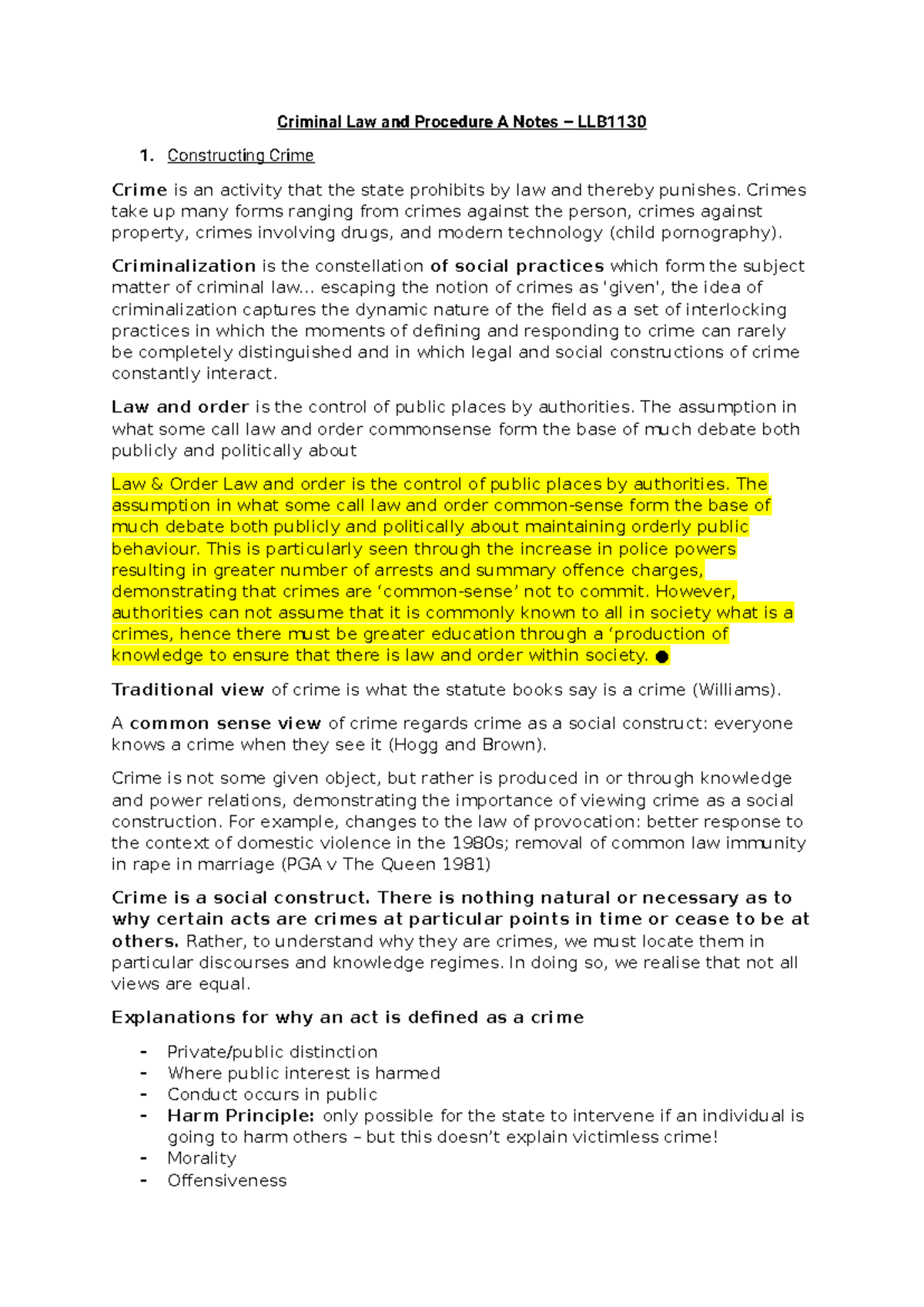 Criminal Law and Procedure Some Notes - Crimes take up many forms ...
