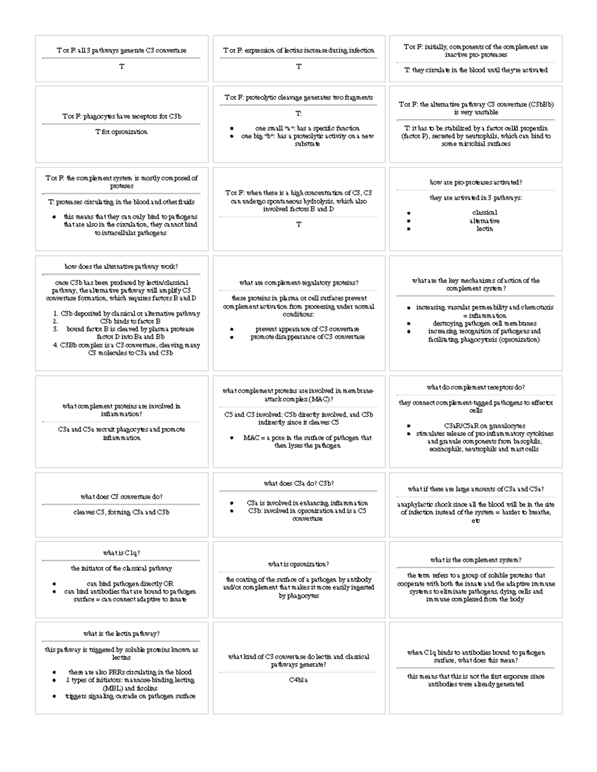 Lecture 5 - flashcards - T or F: all 3 pathways generate C3 convertase ...