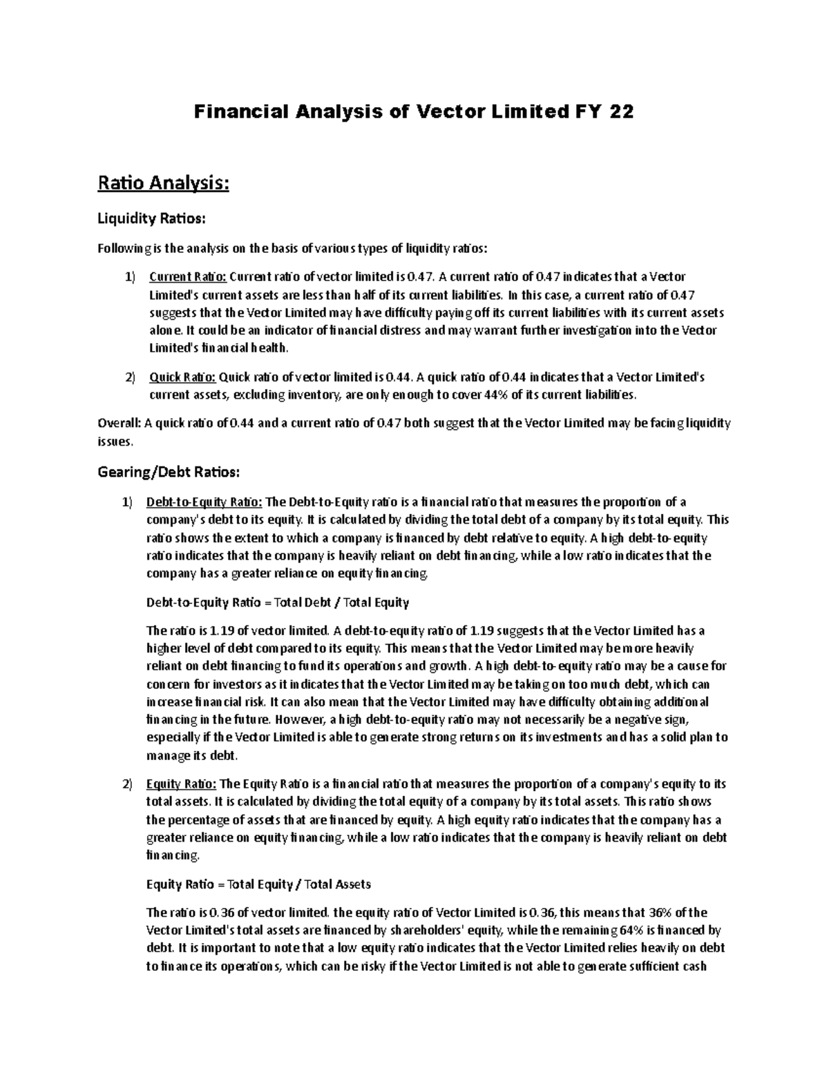 EFE Assignment rough - Financial analysis - Financial Analysis of ...