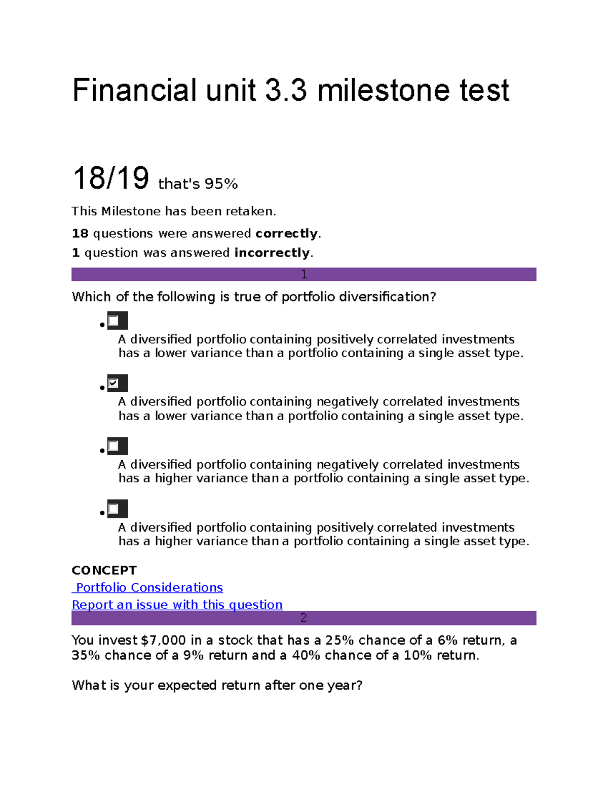Financial unit 3.3 milestone test - Financial unit 3 milestone test 18/ ...