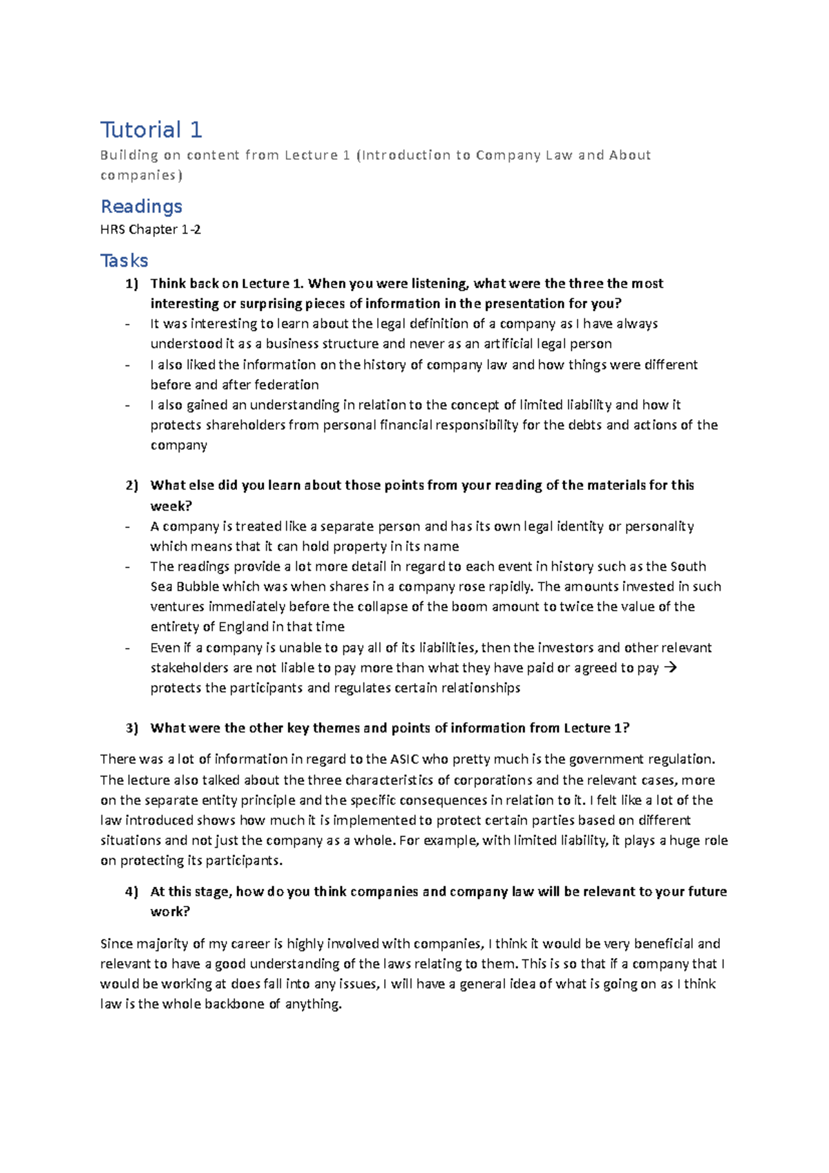Tutorial 1 - Tutorial 1 Building on content from Lecture 1 ...