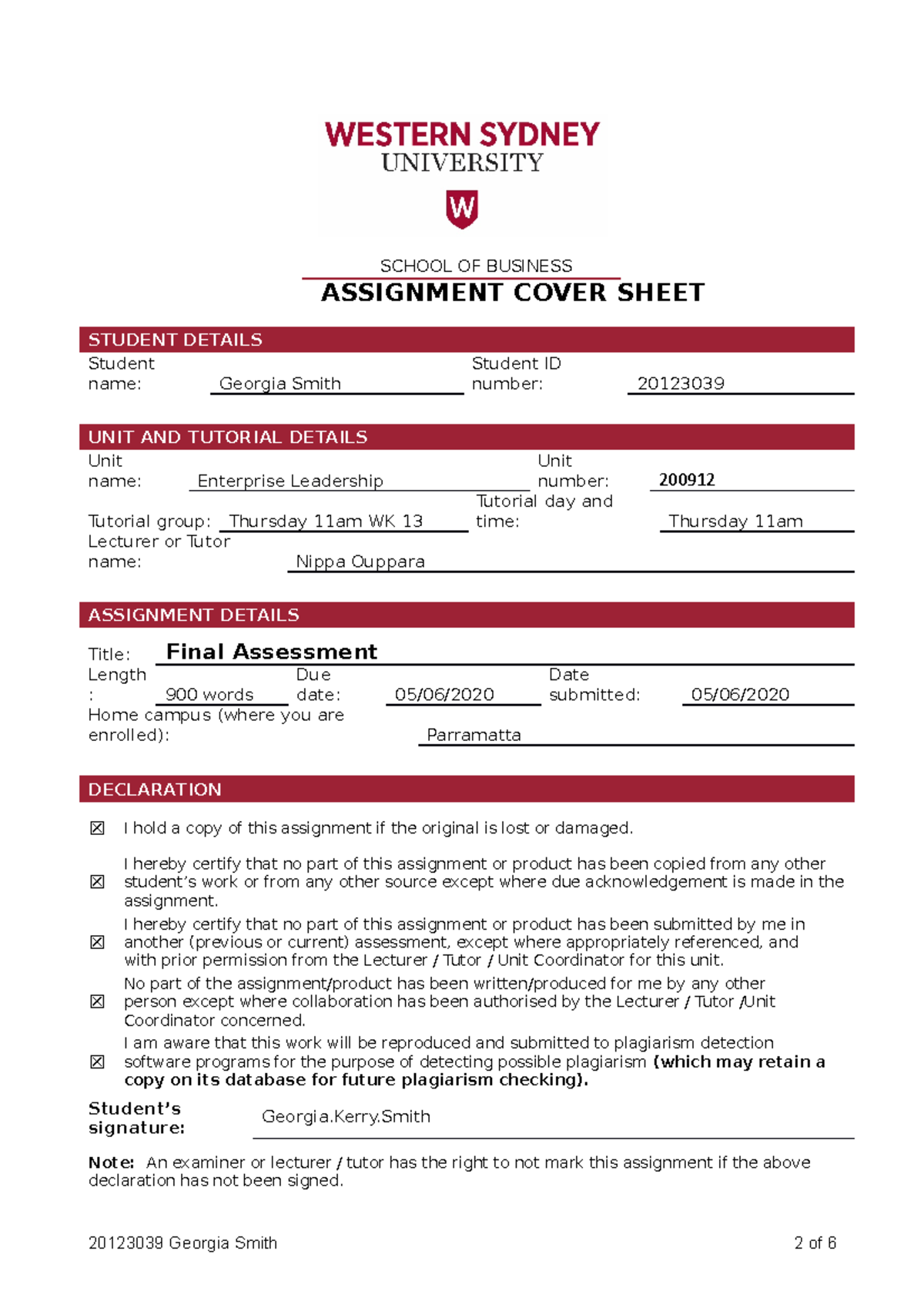 Enterprise Leadership assessment 4 - SCHOOL OF BUSINESS ASSIGNMENT ...