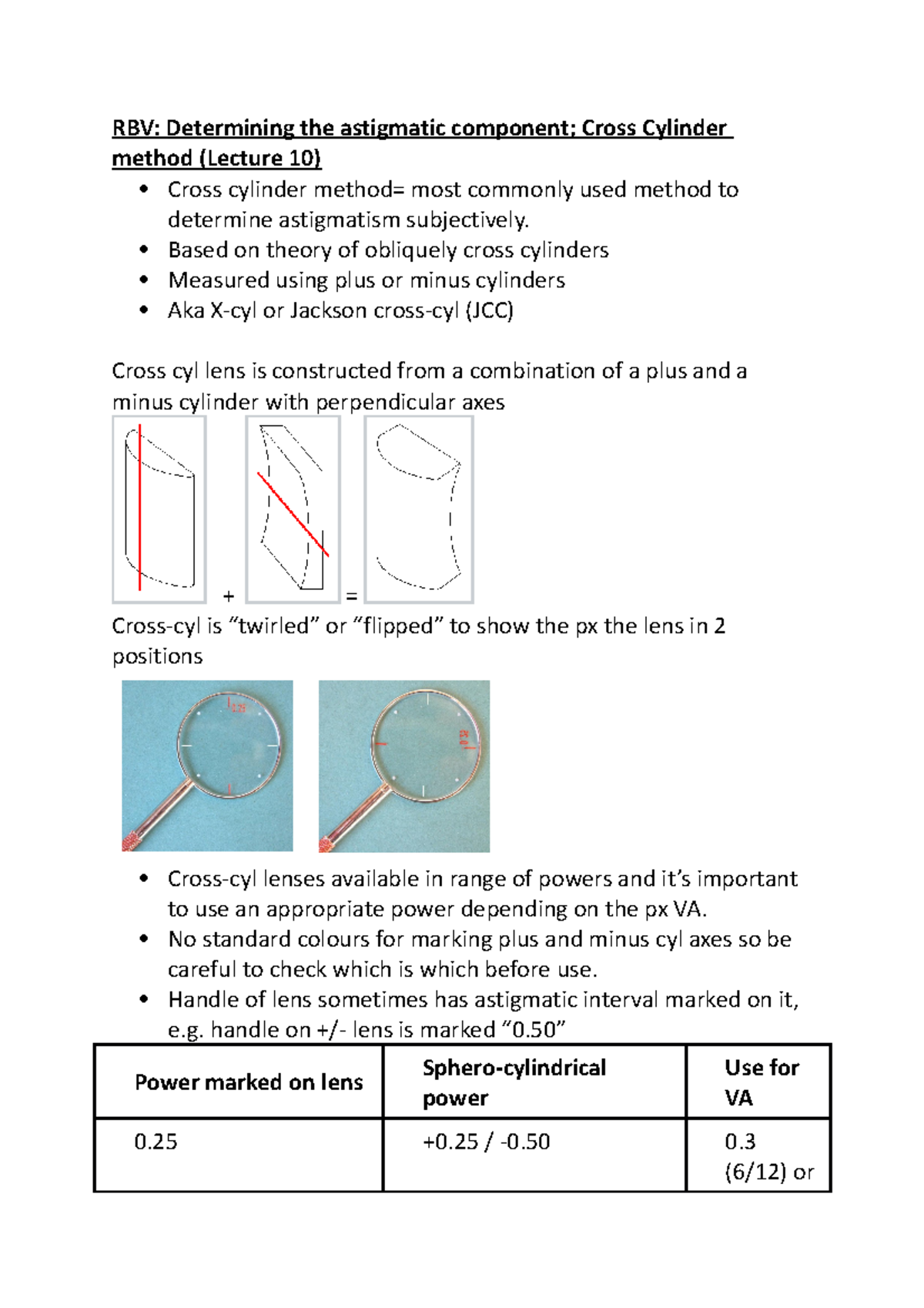 RBV 10 lecture - RBV: Determining the astigmatic component; Cross ...