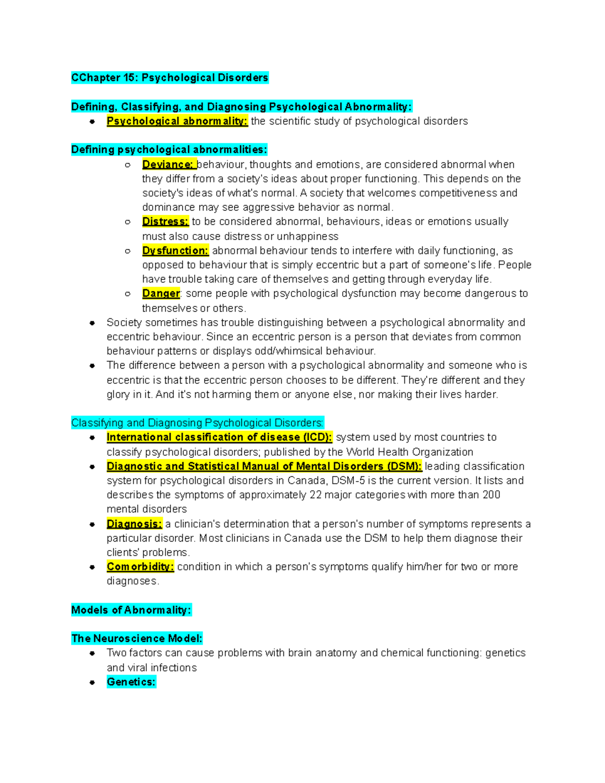Chapter 15 Psychological Disorders - CChapter 15: Psychological ...