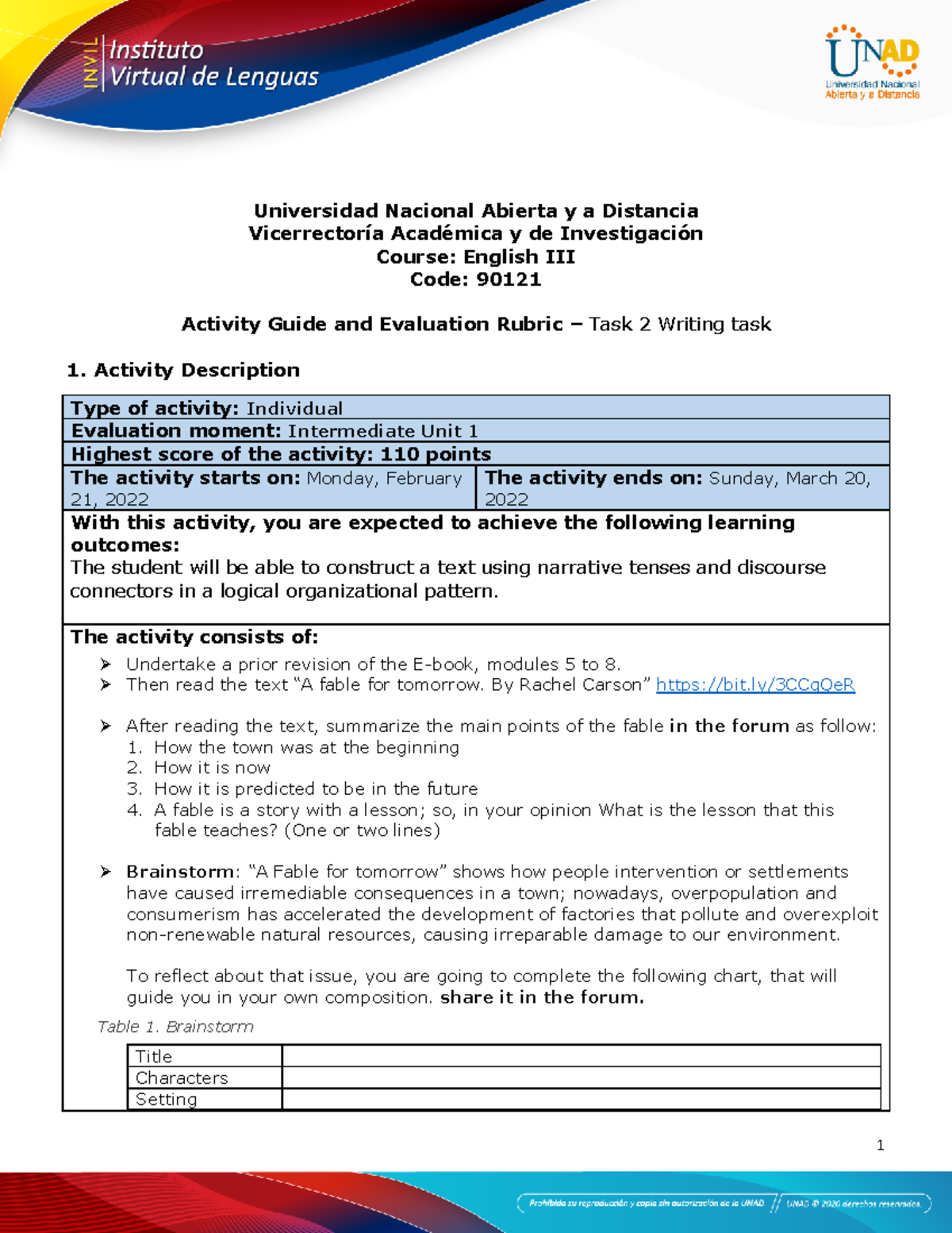 Unit 1 - Task 2 - Writing Task - Activity Guide and Evaluation Rubric ...