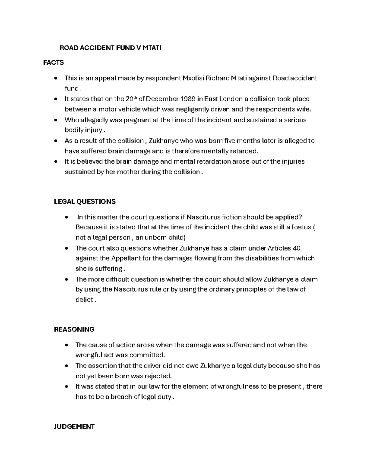 Document - road accident fund v mtati case - ROAD ACCIDENT FUND V MTATI ...