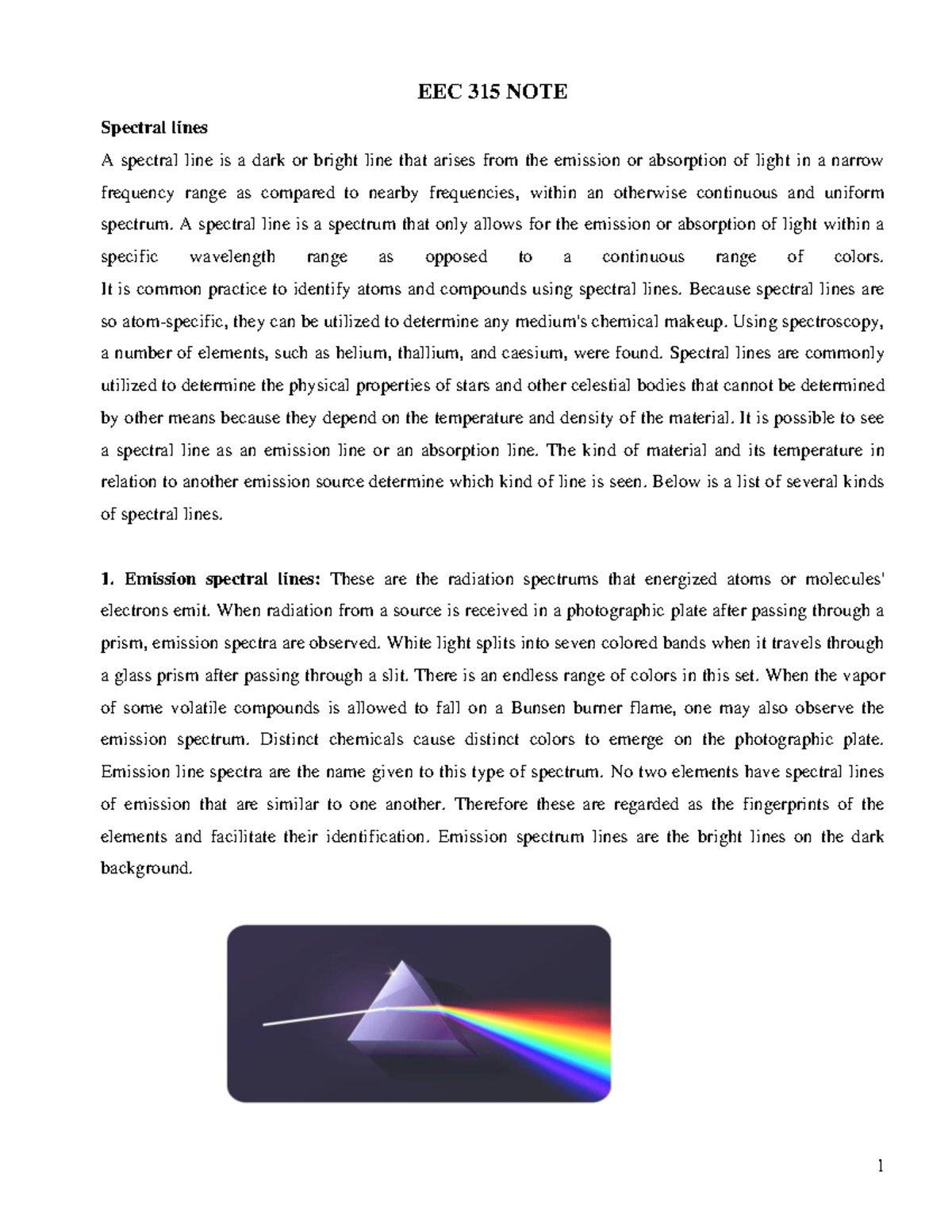 EEC 315 NOTE2 - Electrical engineering Distinction student - EEC 315 NOTE Spectral lines A ...