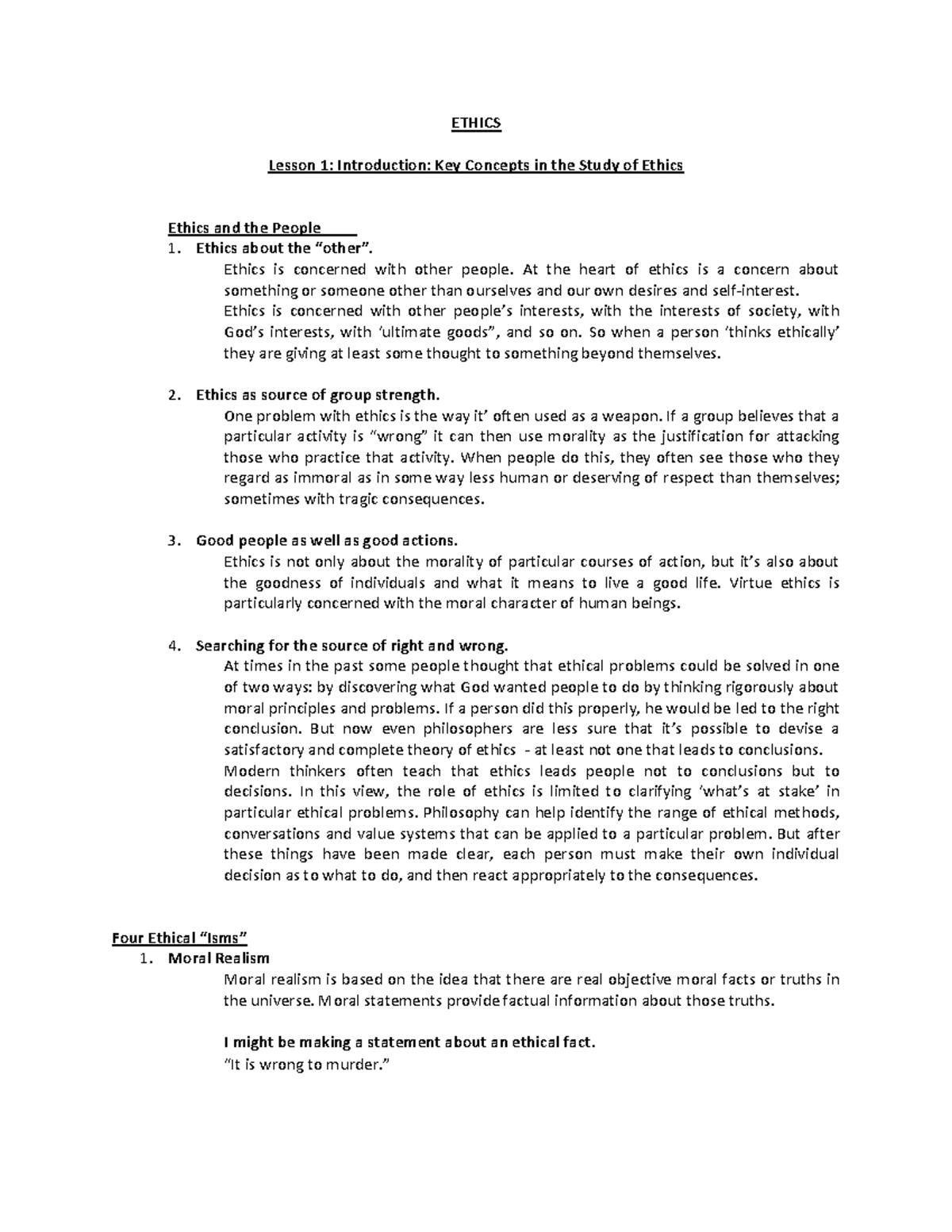 Ethics and the People - ETHICS Lesson 1: Introduction: Key Concepts in ...