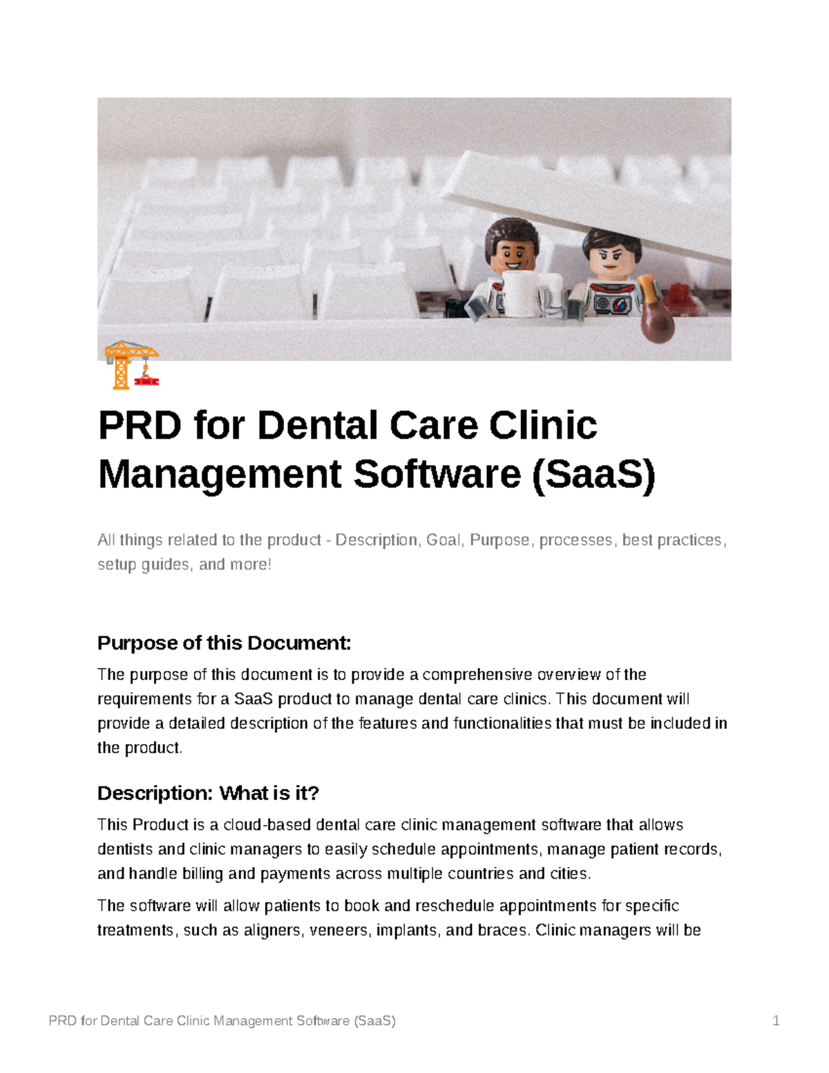 PRD for Dental Care Clinic Management Software (Saa S) - Ç PRD for ...
