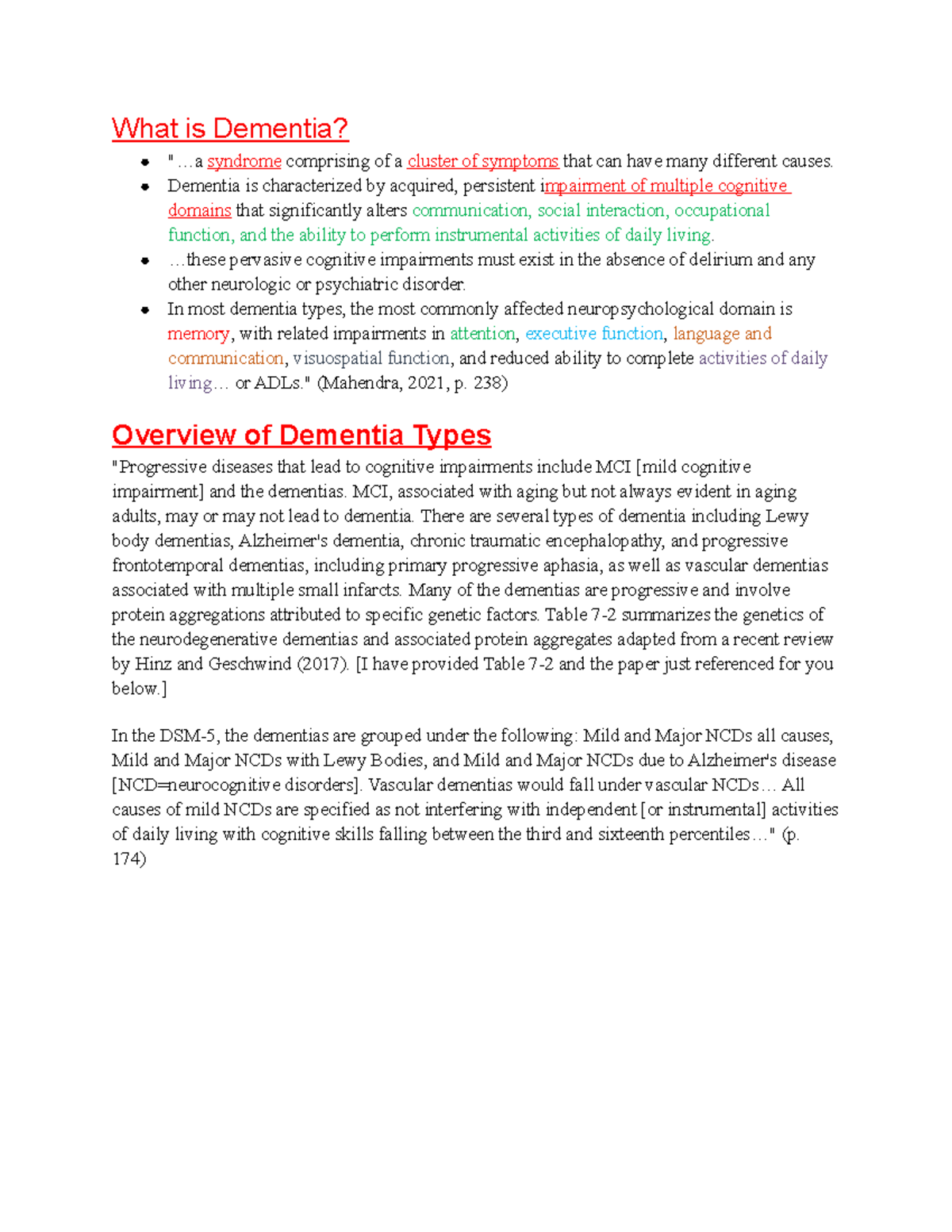 Dementia Types - Lecture notes for Dr. Walden's Geriatrics class CSD ...