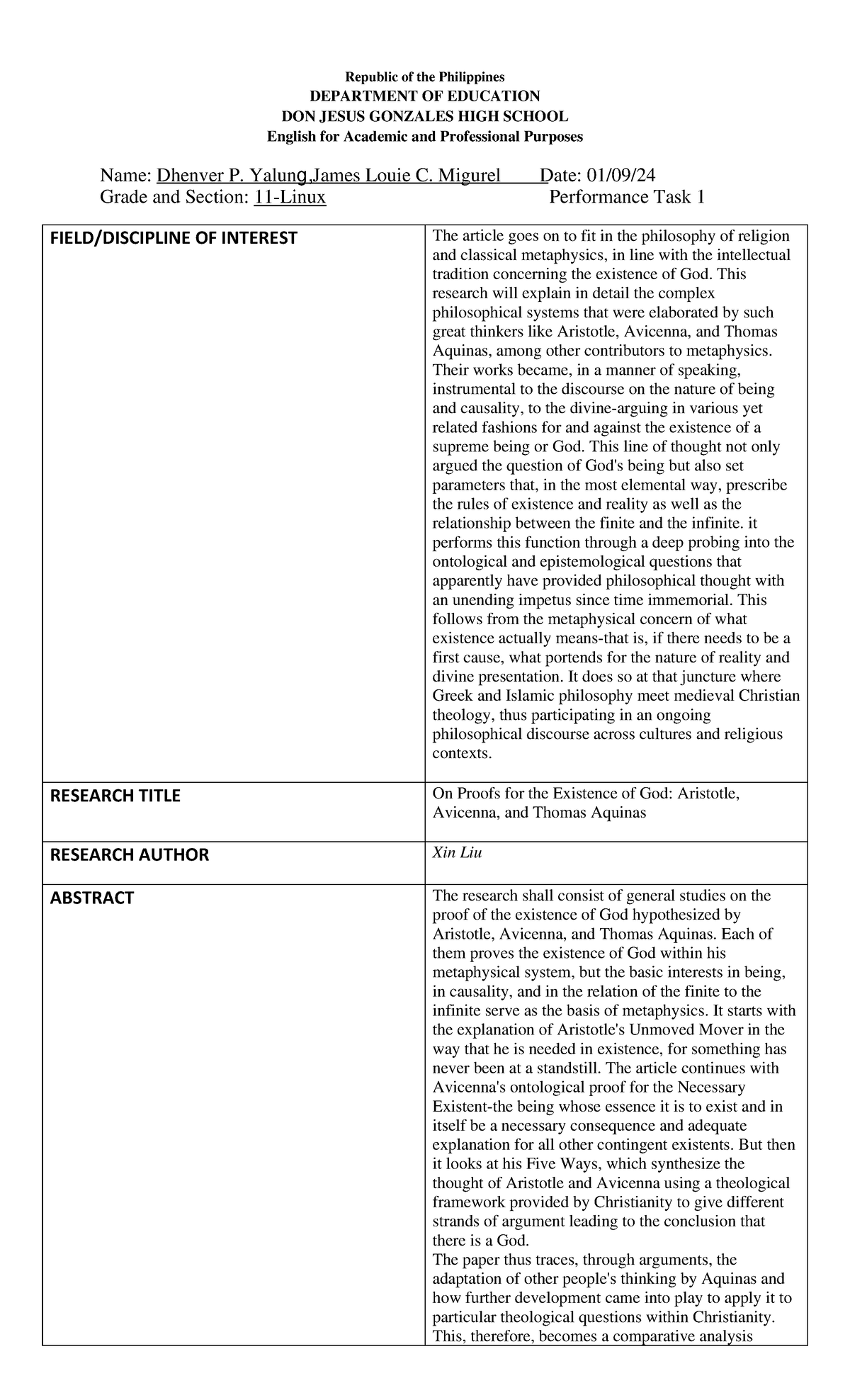 EAPP Perftask 1 Template - Republic of the Philippines DEPARTMENT OF ...