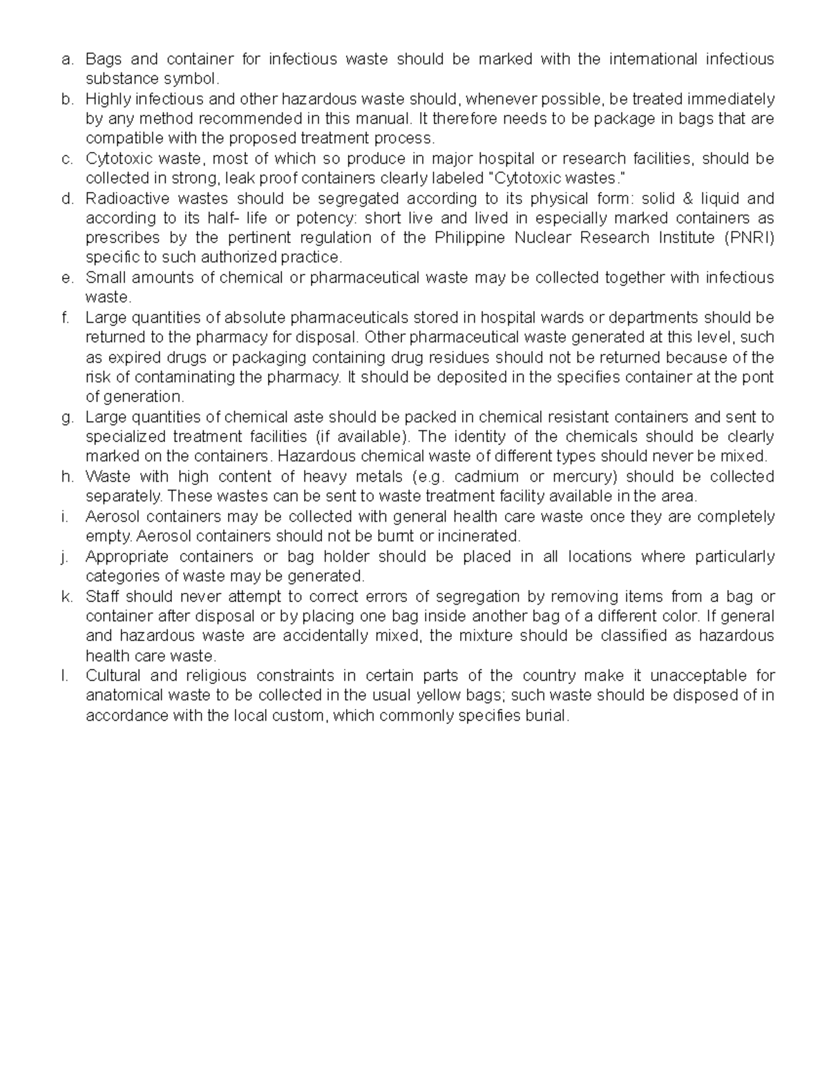 Bags and container for infectious waste - a. Bags and container for ...