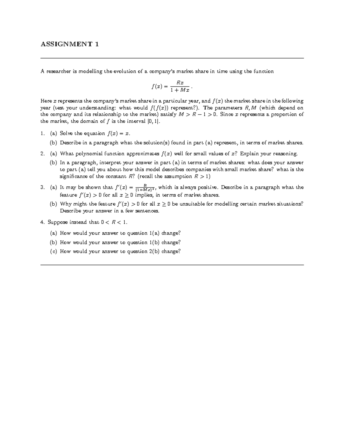 Assignment-1c - Math 100c - ASSIGNMENT 1 A researcher is modelling the ...
