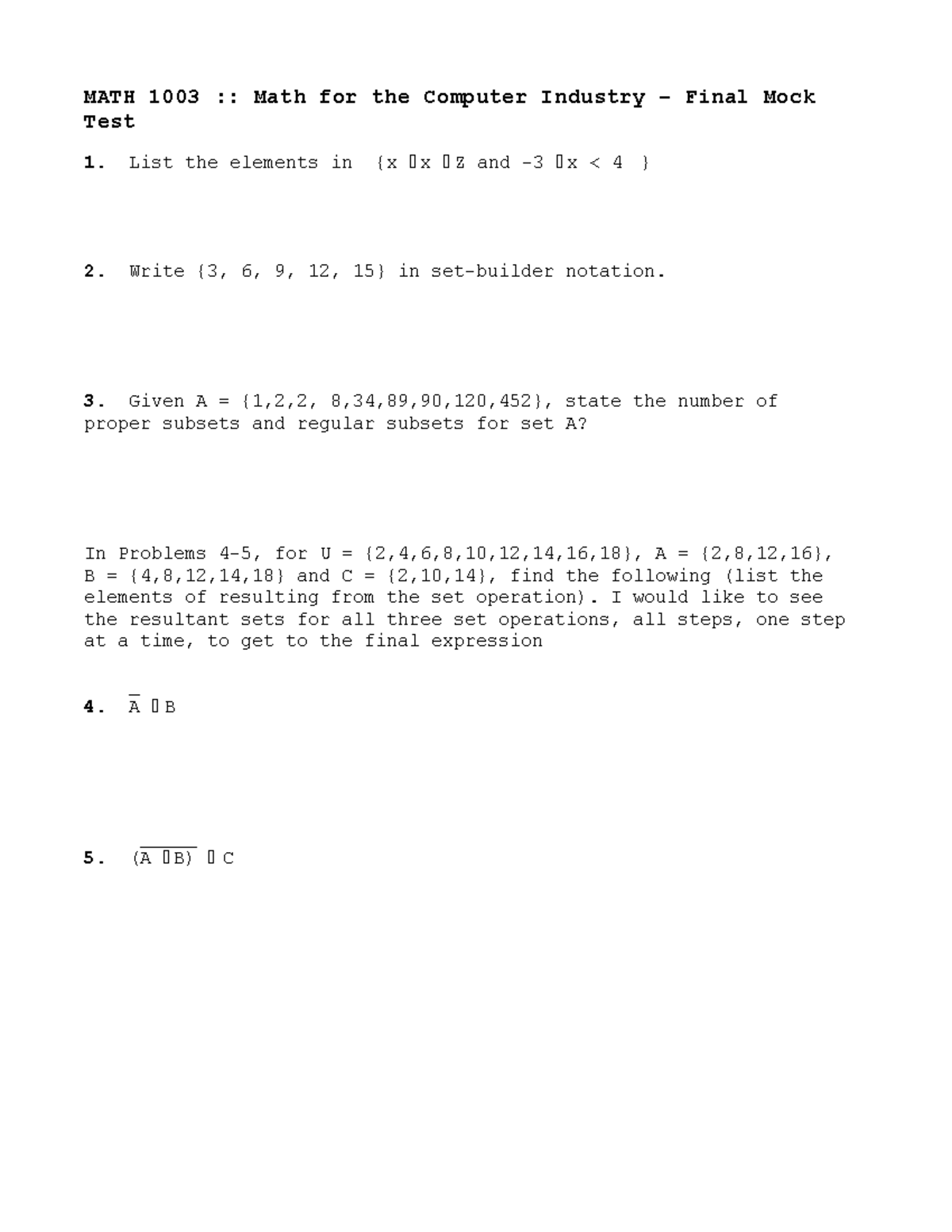 MATH1003 Final Exam Mock - MATH 1003 :: Math for the Computer Industry ...