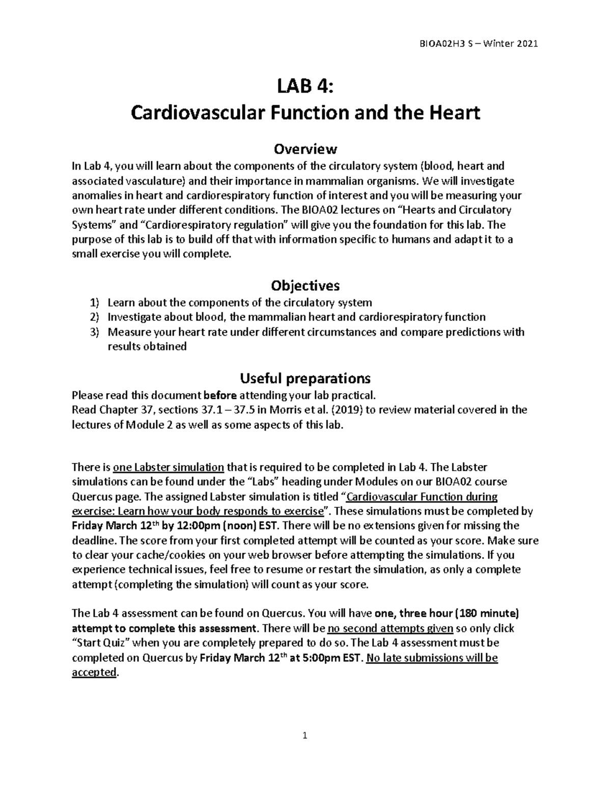 BIOA02 Lab 4 - Cardiovascular function & the heart instructions S2021 ...