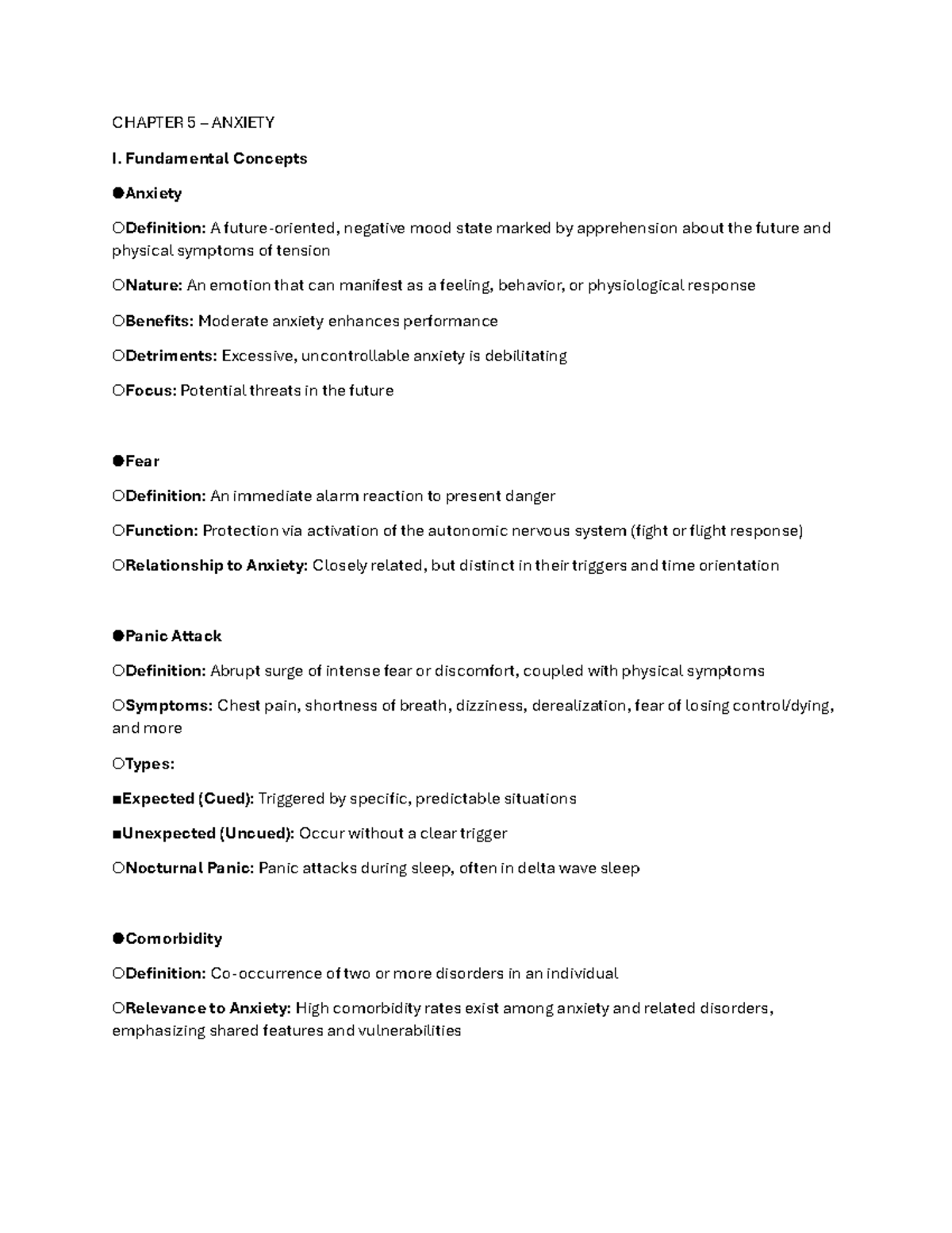 Midterm Abpsych Notes - CHAPTER 5 – ANXIETY I. Fundamental Concepts ...