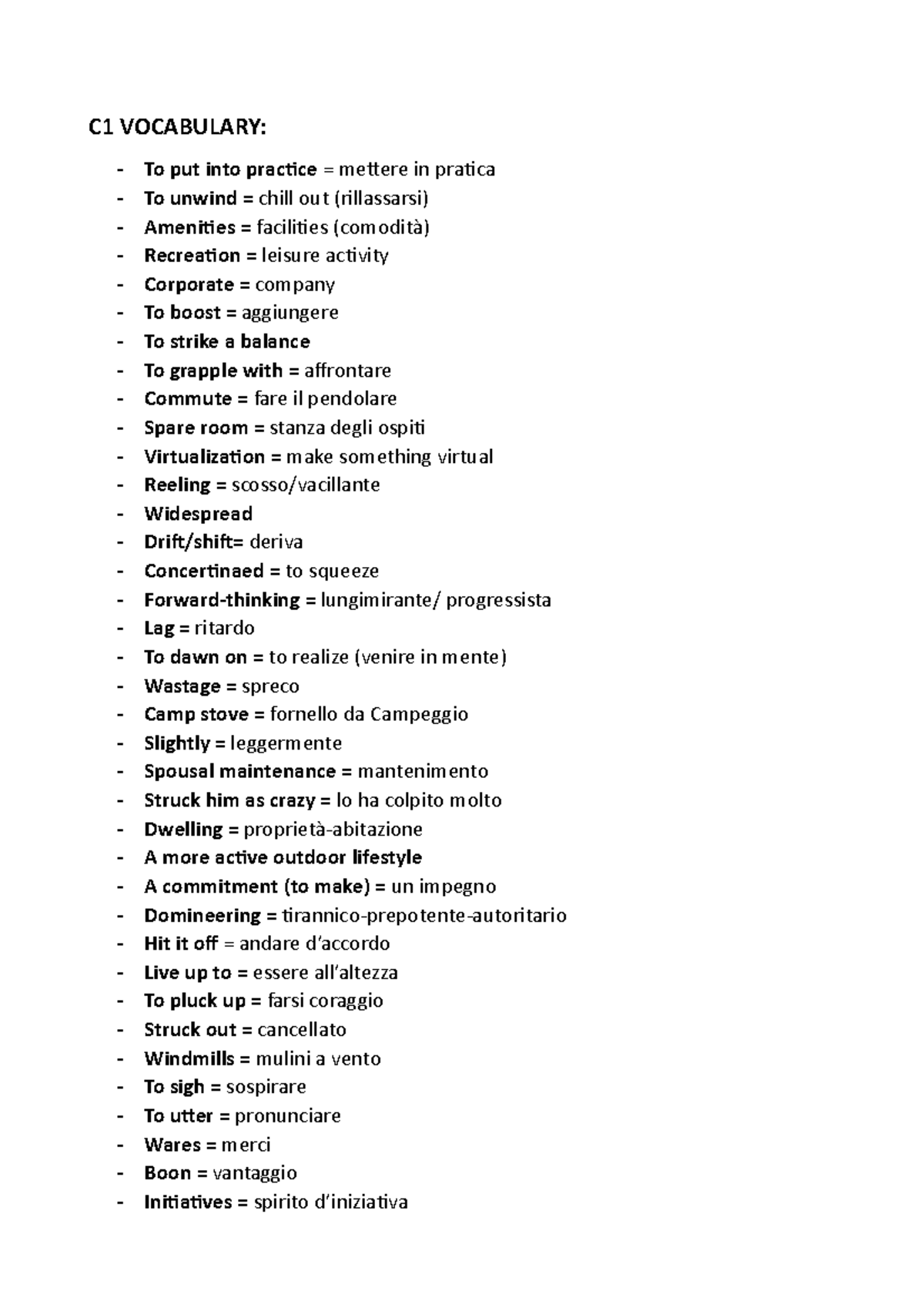 C1 Vocabolary - vocabolario c1 - C1 VOCABULARY: To put into practice ...
