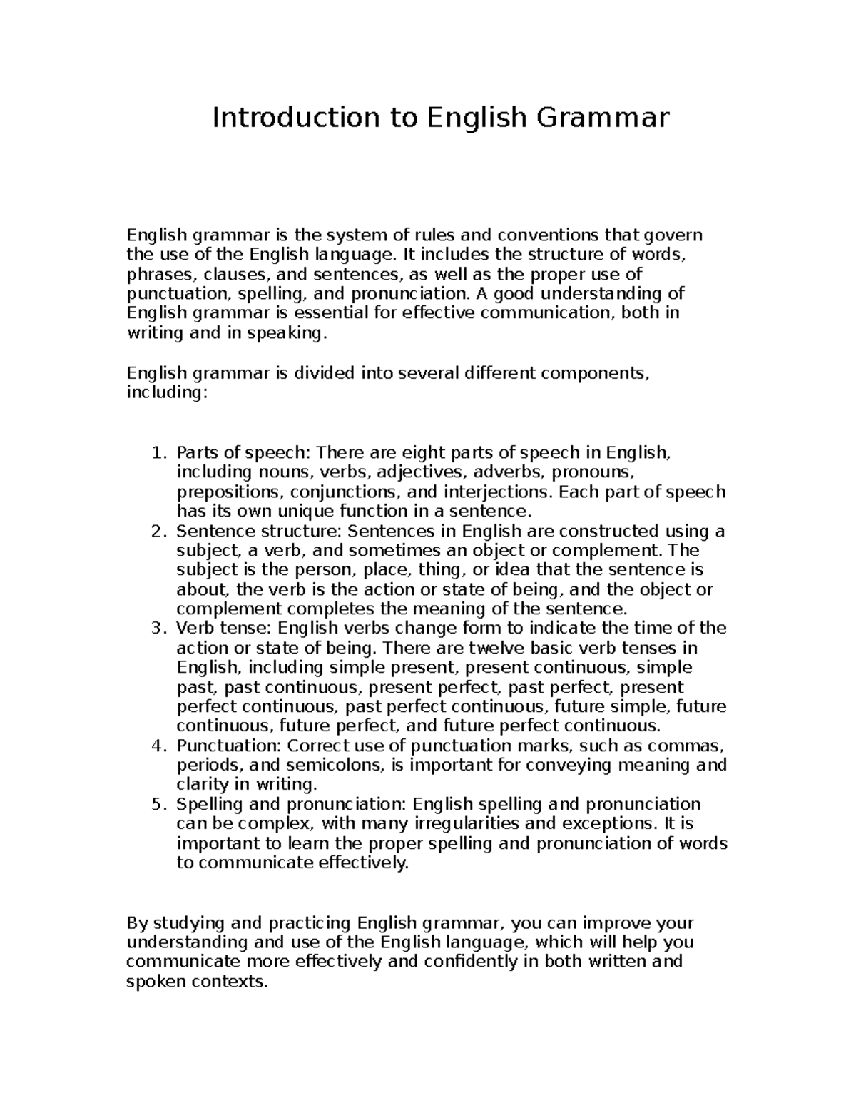 Introduction to English Grammar - Introduction to English Grammar ...