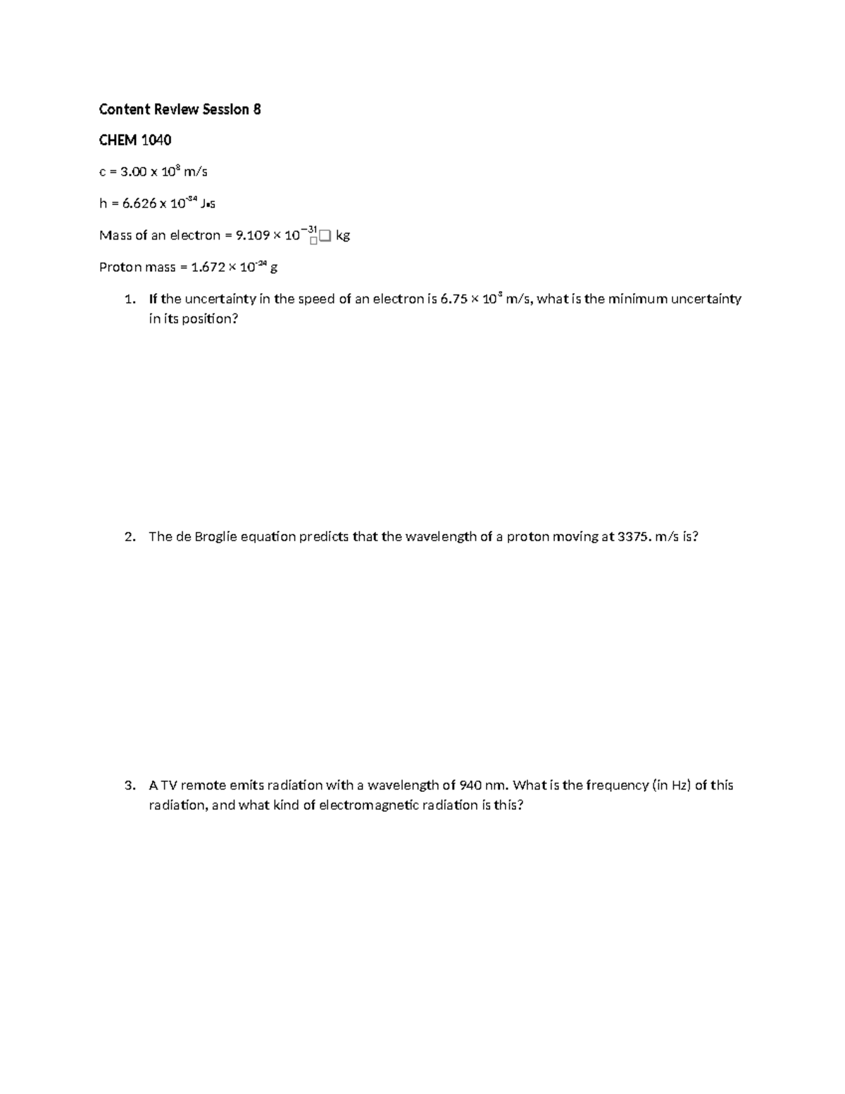 Electromagnetic Radiation Worksheet - Content Review Session 8 CHEM ...