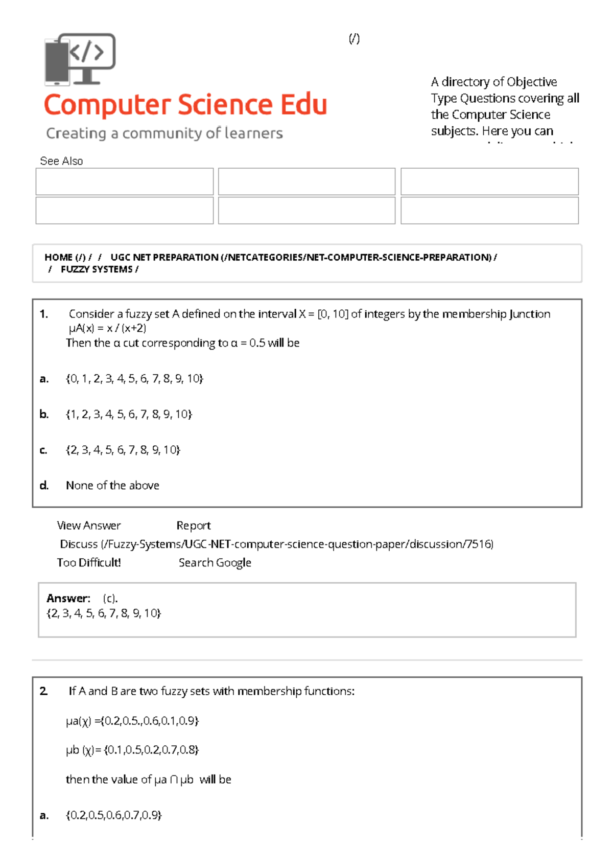 Fuzzy Systems Multiple choice Questions and Answers-UGC NET computer science question paper ...