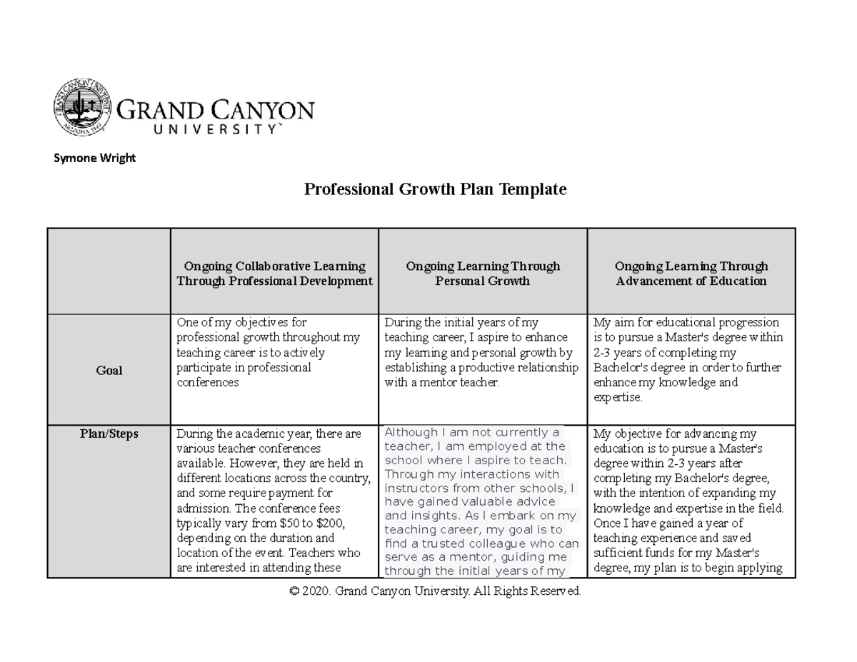 ECE-120-Professional Growth Plan Template updated - ECE-120 - GCU - Studocu
