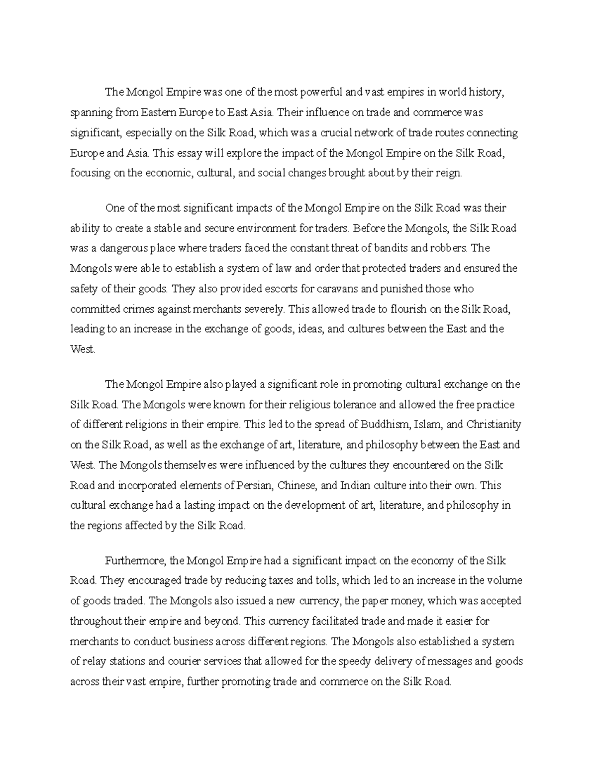 The impact of the Mongol Empire on the Silk Road - The Mongol Empire ...