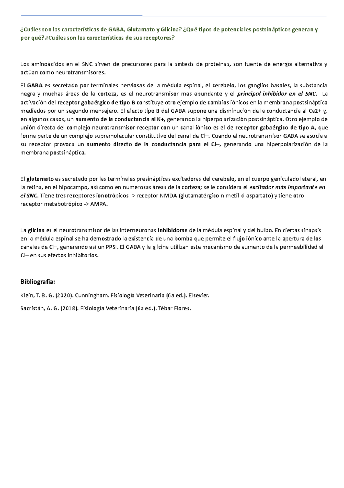Foro del Módulo I - fisio - ¿Cuáles son las características de GABA ...